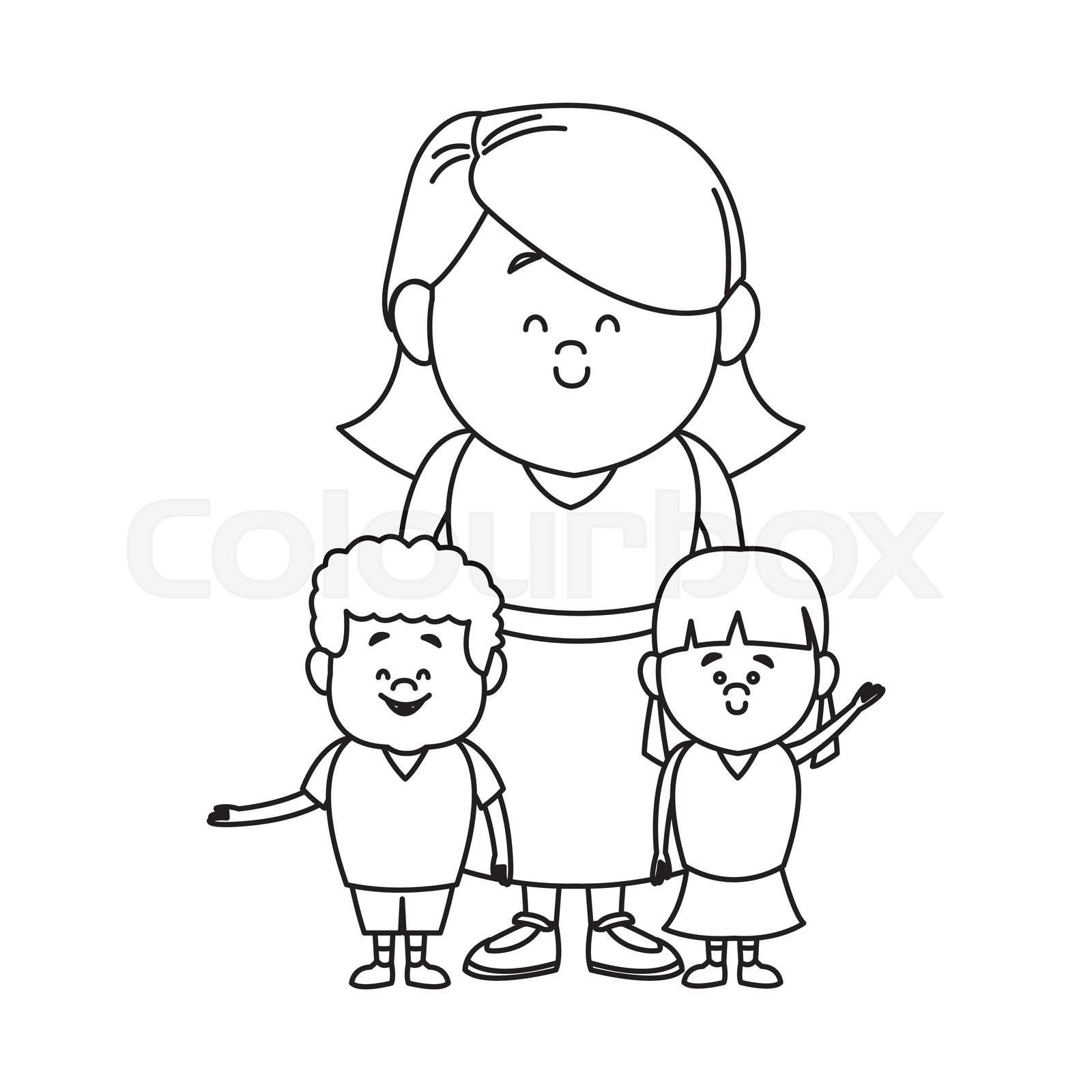cute cartoon illustration of mother with two kids | Stock vector ...