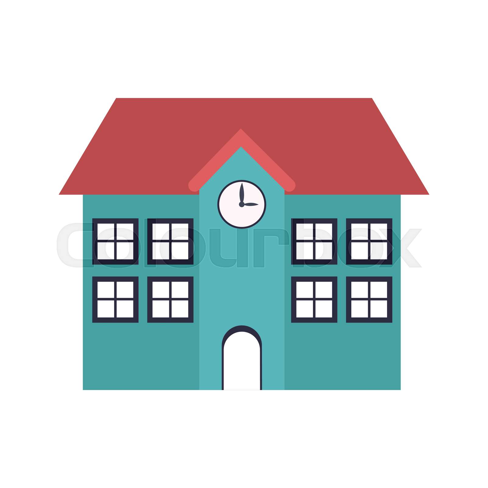 school building clock facade exterior education | Stock vector | Colourbox