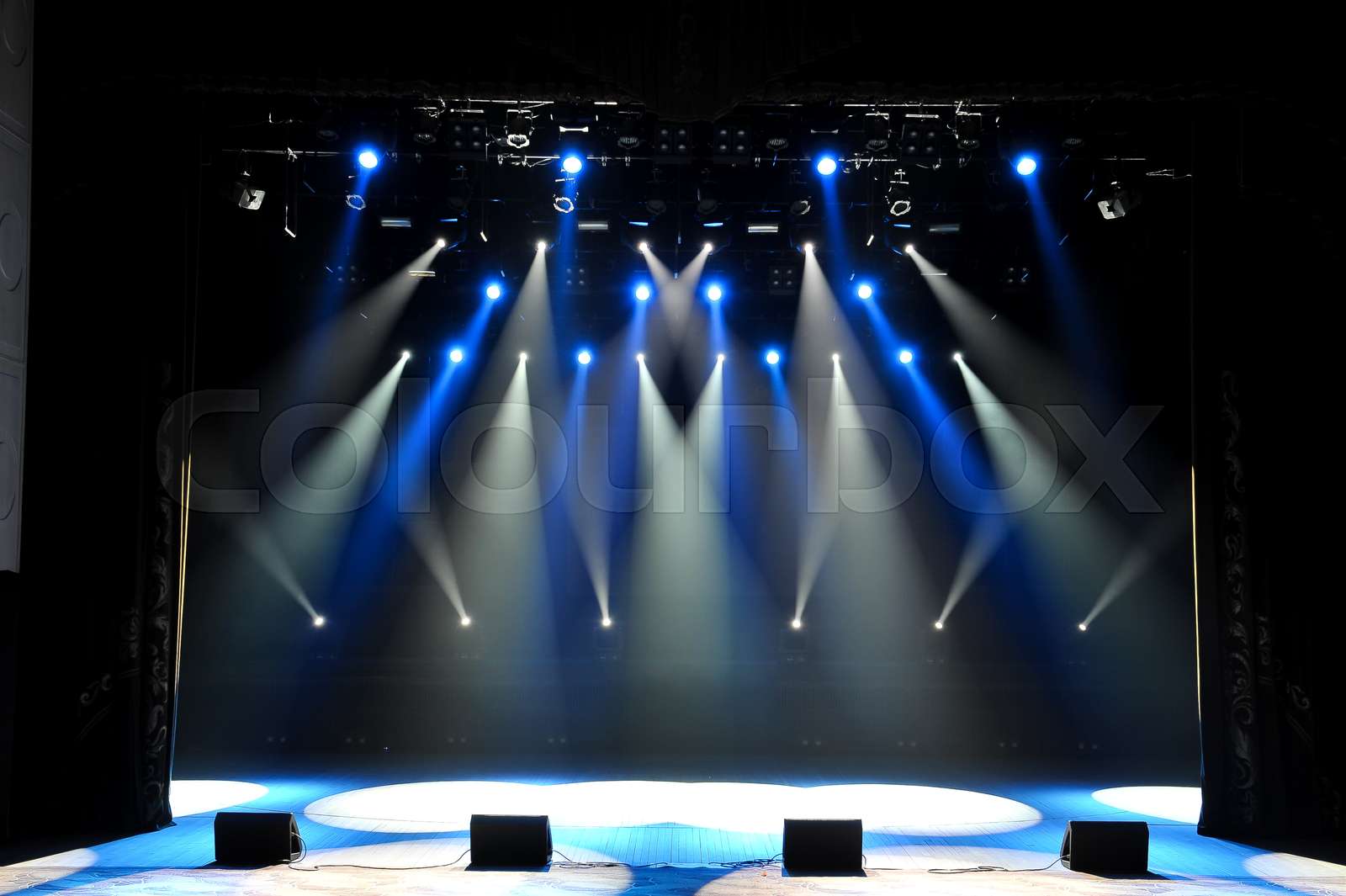 Free stage with lights, lighting devices. Background. | Stock image ...