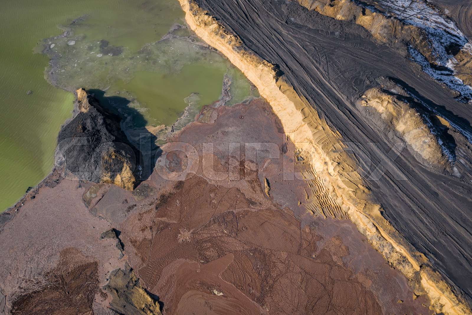 Aerial view of degraded landscape. Destroyed land. View from above ...