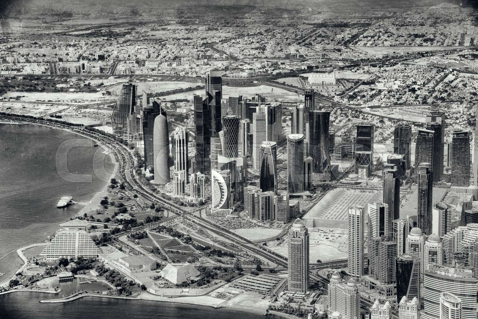 Doha aerial view from the airplane, Qatar | Stock image | Colourbox