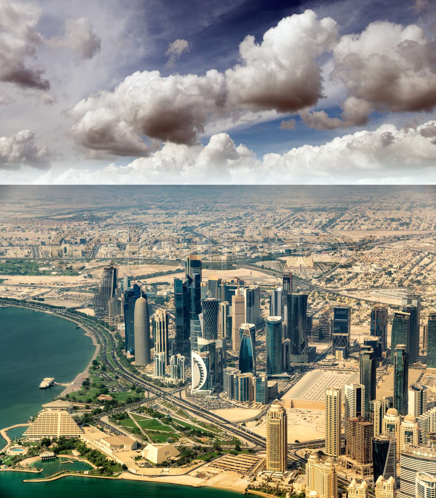 Doha aerial view from the airplane, Qatar | Stock image | Colourbox