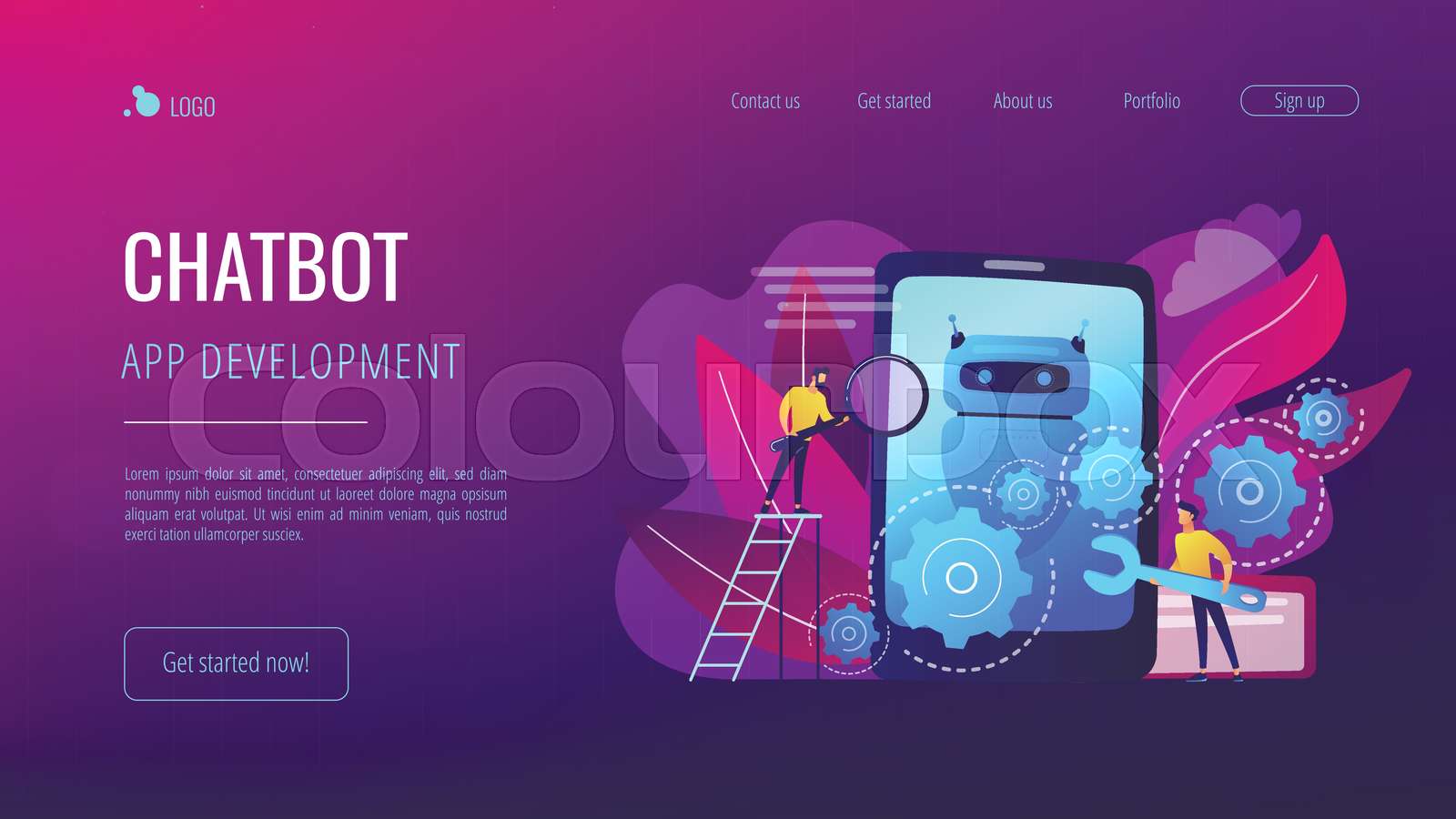 Chatbot app developmentconcept landing page. | Stock vector | Colourbox