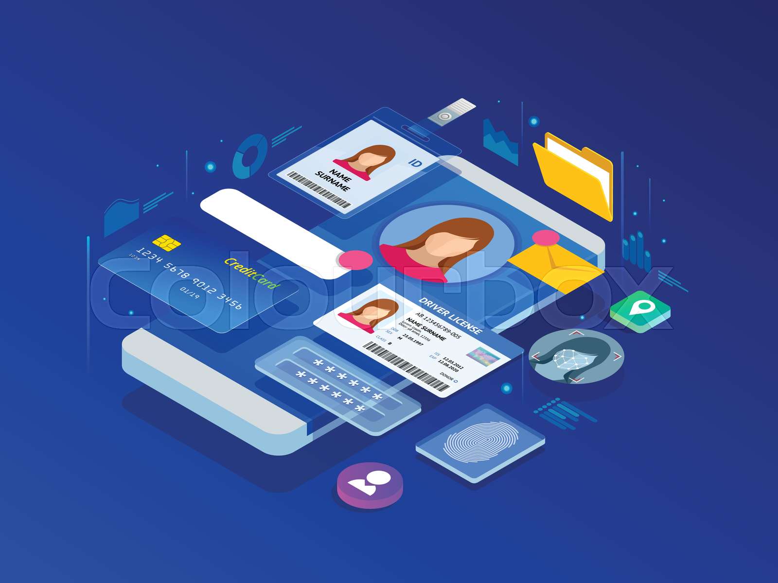 Isometric Personal Data Information App, Identity Private Concept ...