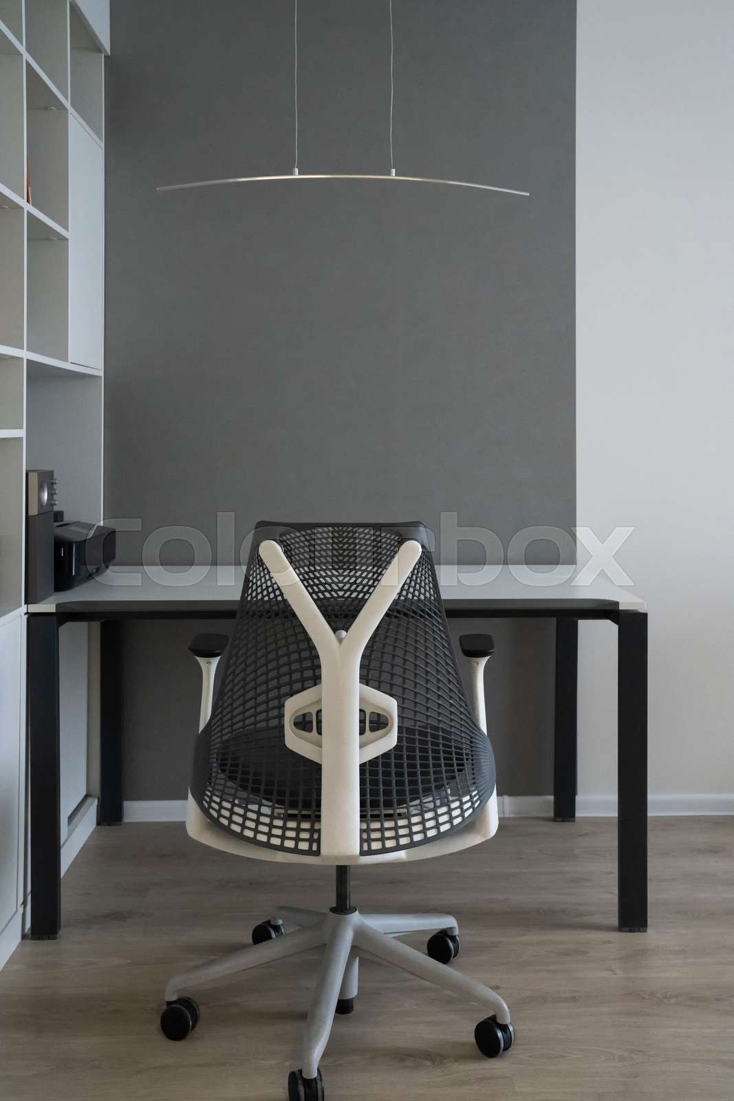 Office interior with modern comfortable workspace - computer desk ...