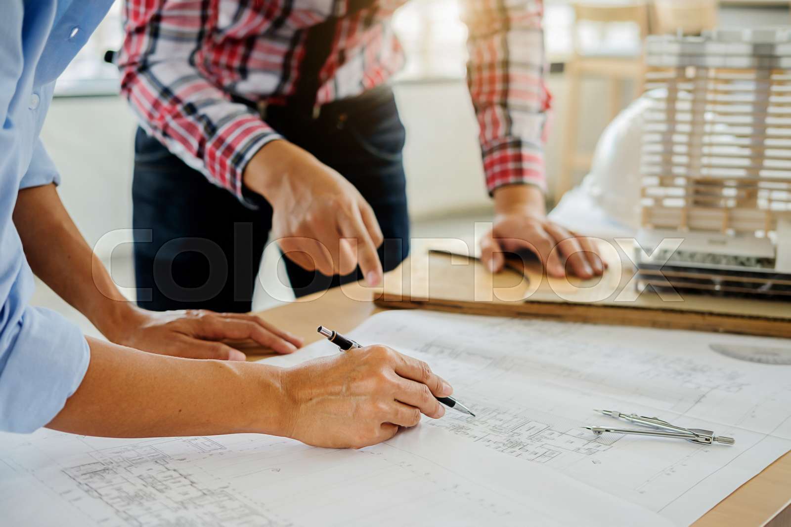 Architect Engineer Design Working on Blueprint Planning Concept. Construction Concept | Stock ...