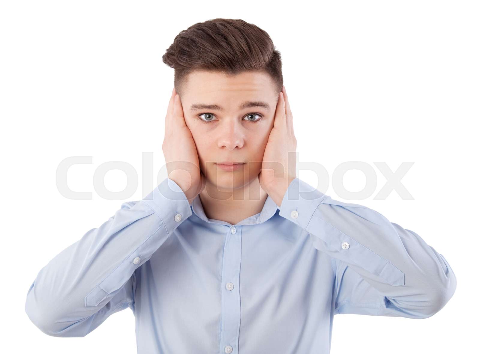boy closing his ears | Stock image | Colourbox