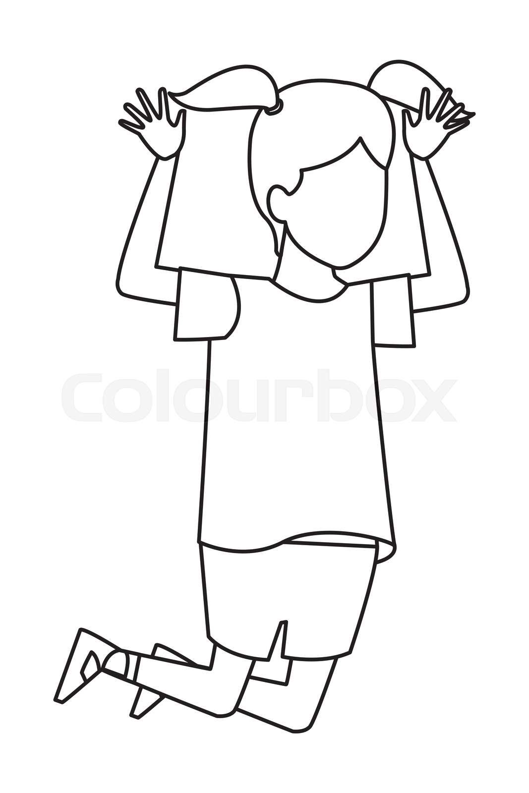 Girl jumping cartoon black and white | Stock vector | Colourbox