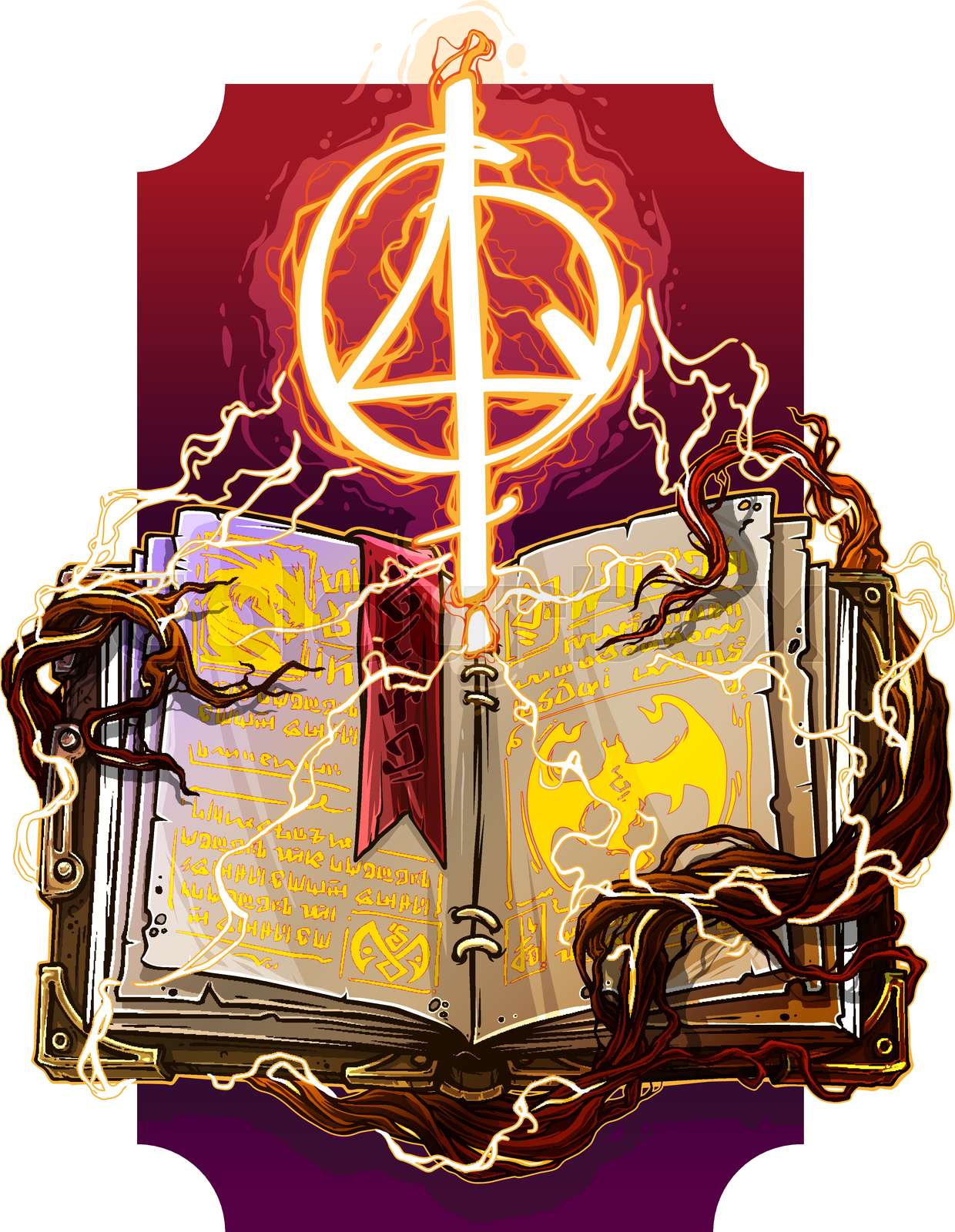 Cartoon open spell book with magic symbol | Stock vector | Colourbox