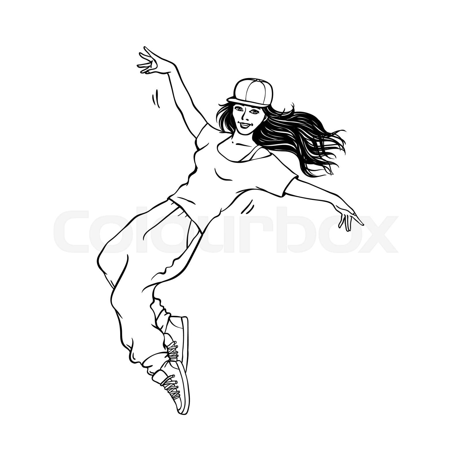 Vector sketch woman dancing hip hop | Stock vector | Colourbox