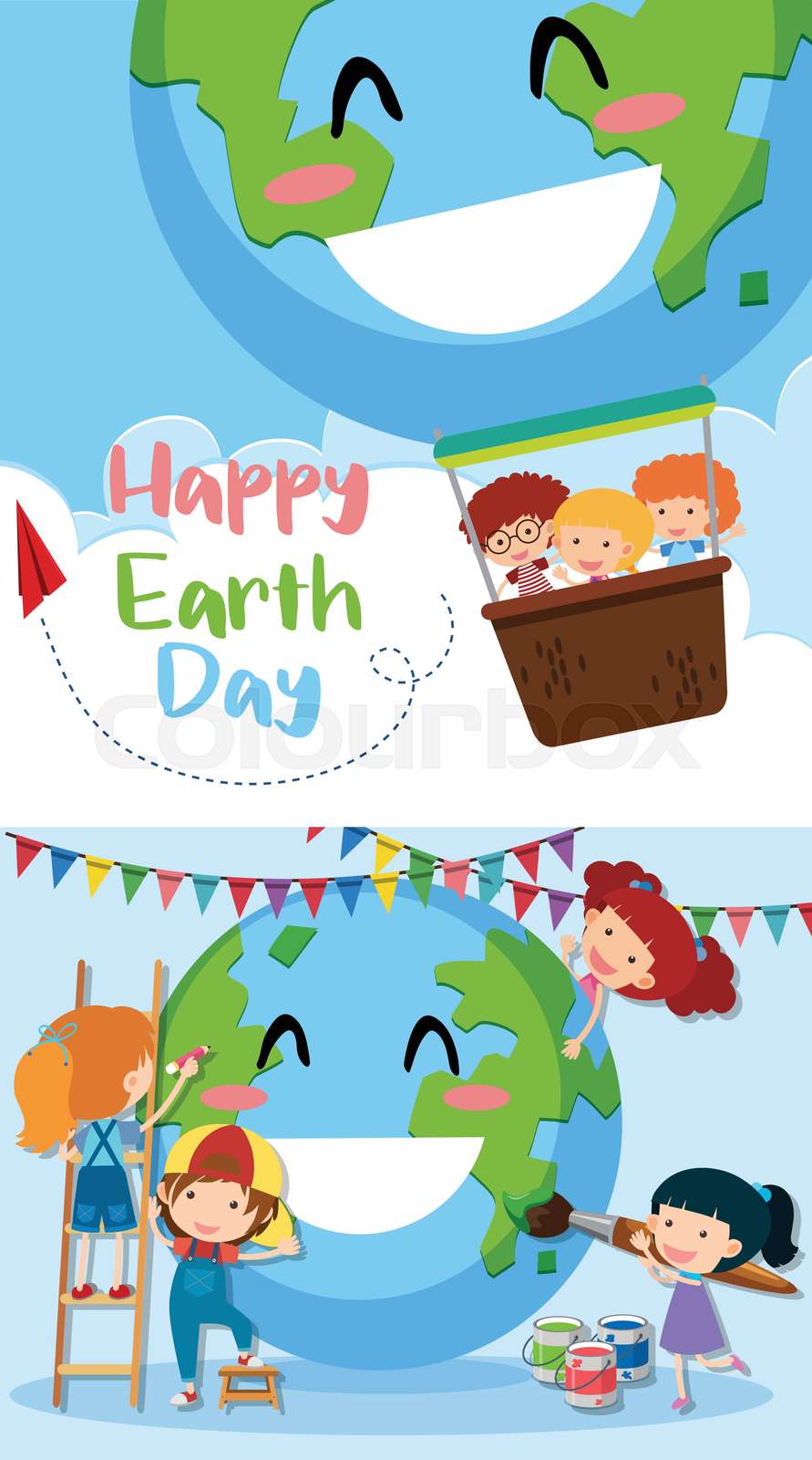 Happy Earth day poster with kids on earth | Stock vector | Colourbox