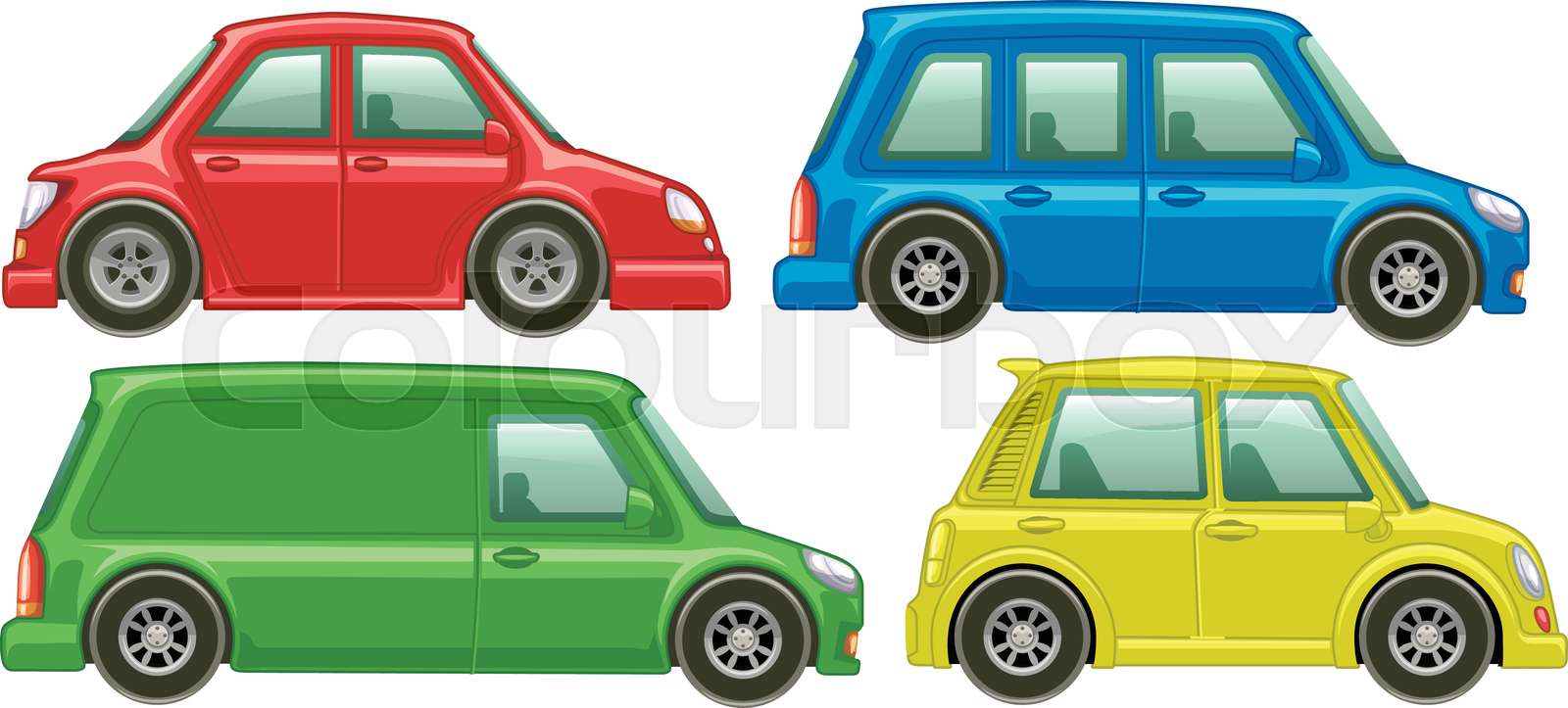 Different types of cars in four colors | Stock vector | Colourbox