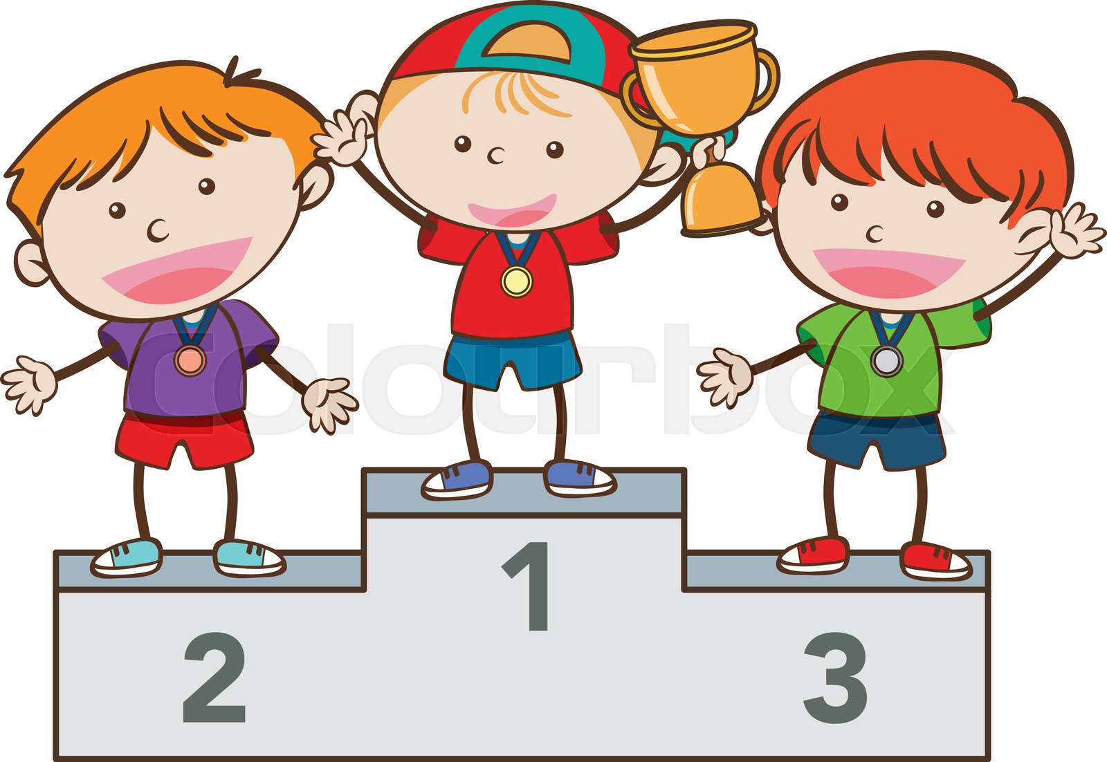 Boys on winning stand | Stock vector | Colourbox