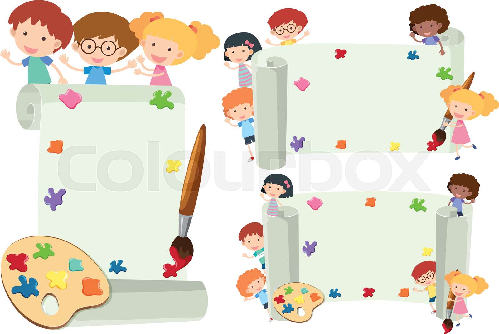 Three paper template with happy kids | Stock vector | Colourbox