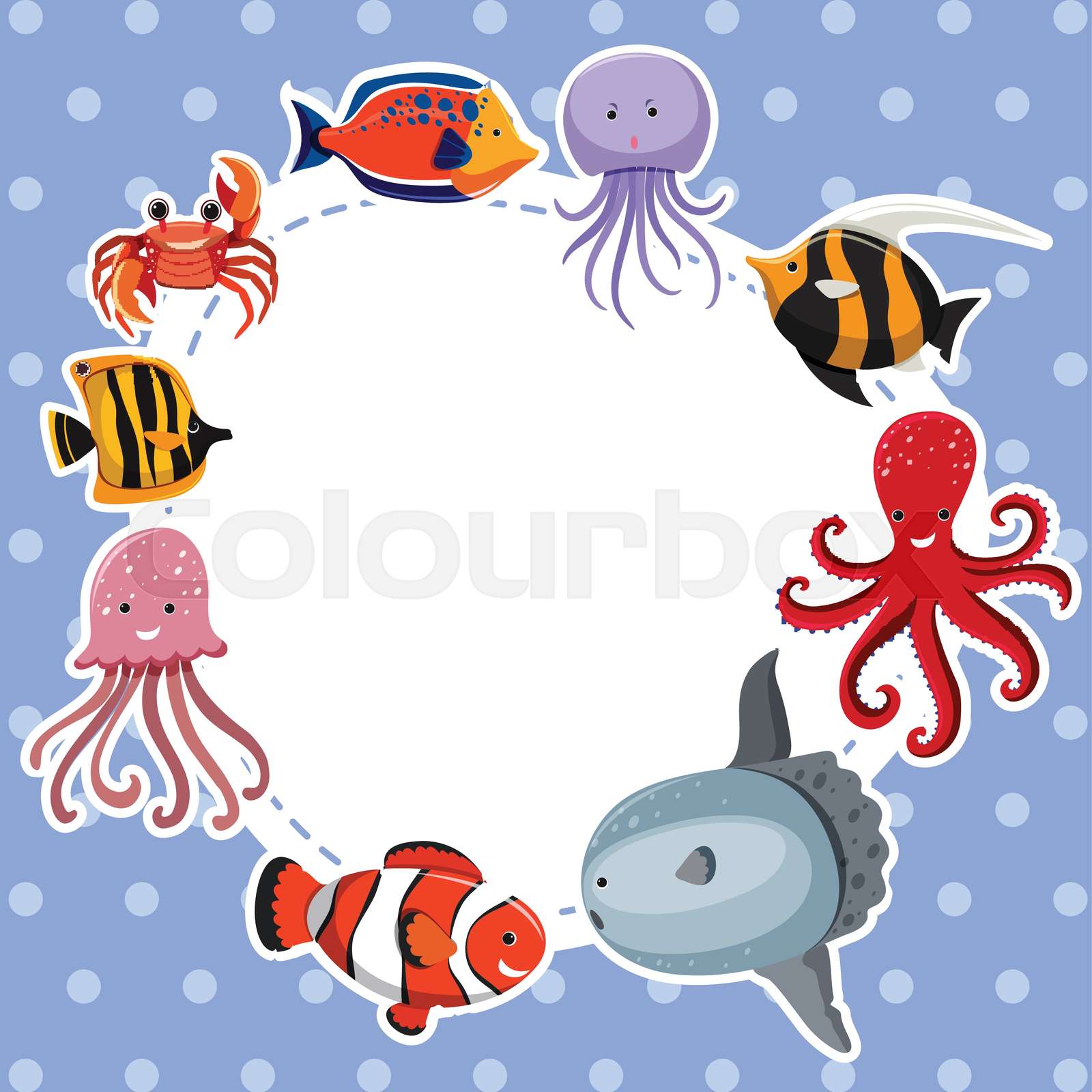 Border template with sea animals on blue background | Stock vector ...