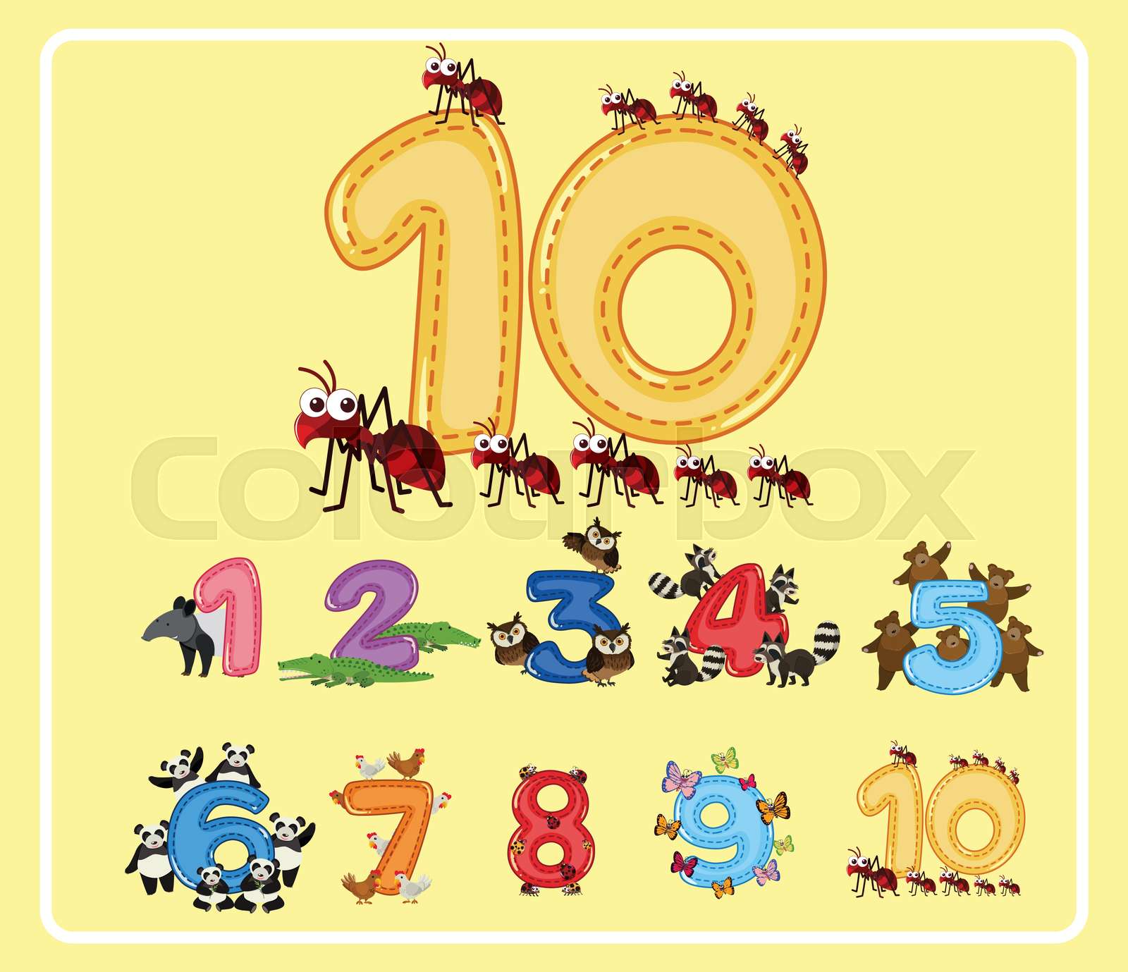 Numbers from One to Ten with Cute Animals | Stock vector | Colourbox