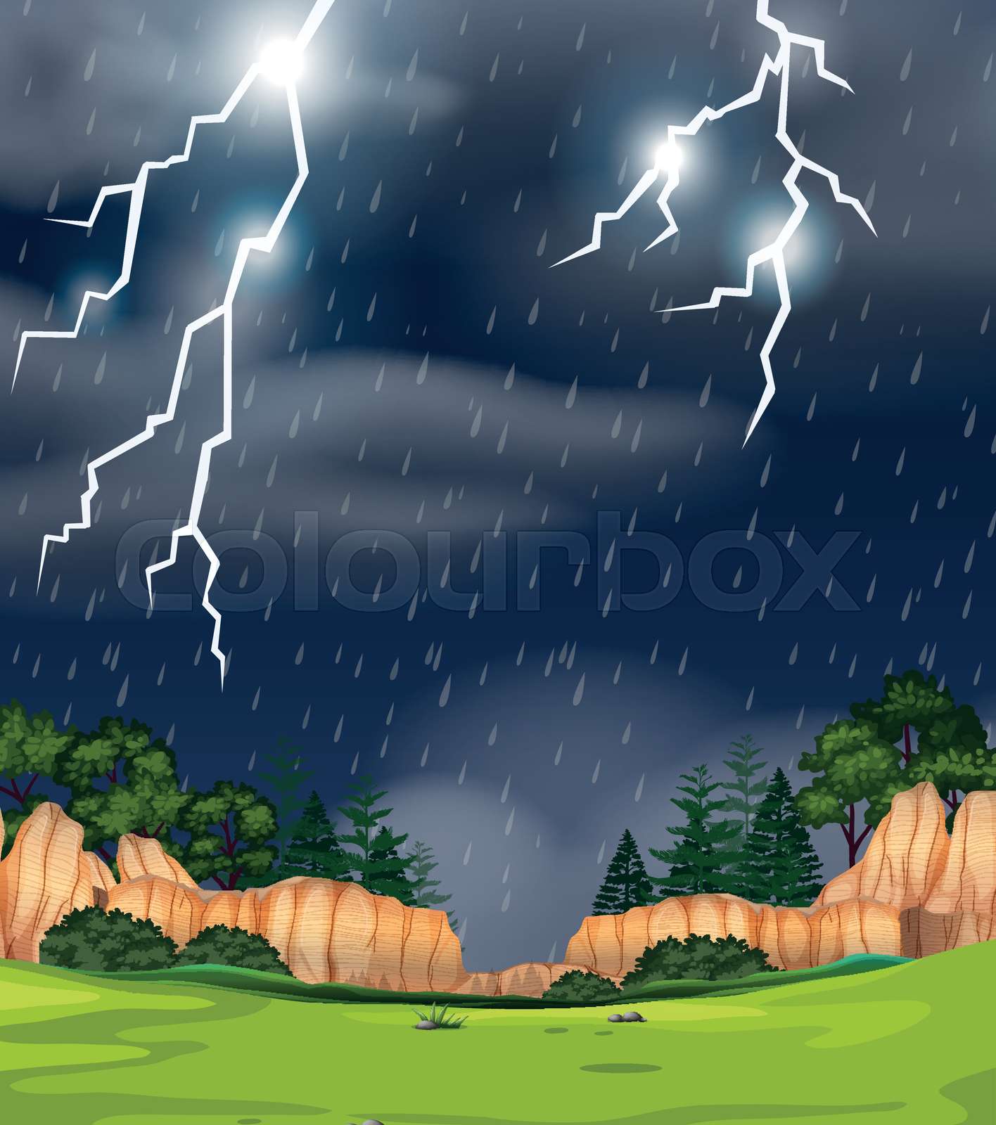 A thunderstorm in nature scene | Stock vector | Colourbox