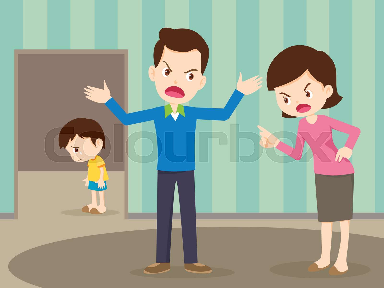 angry family quarreling with sad child | Stock vector | Colourbox