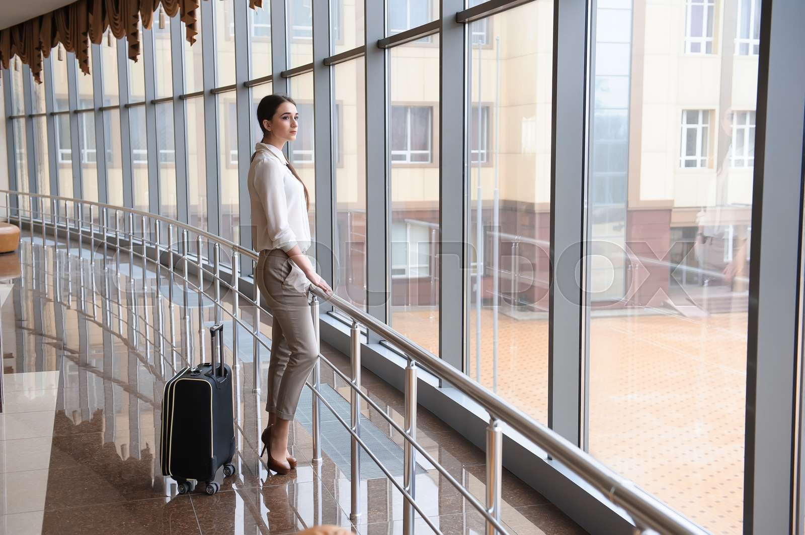 Woman at international airport. Female passenger at terminal. | Stock ...