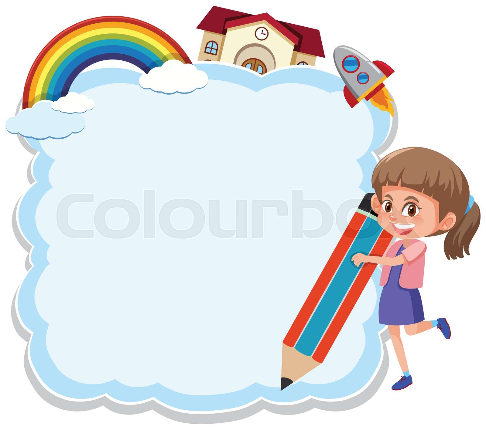 A girl holding big pencil note template | Stock vector | Colourbox