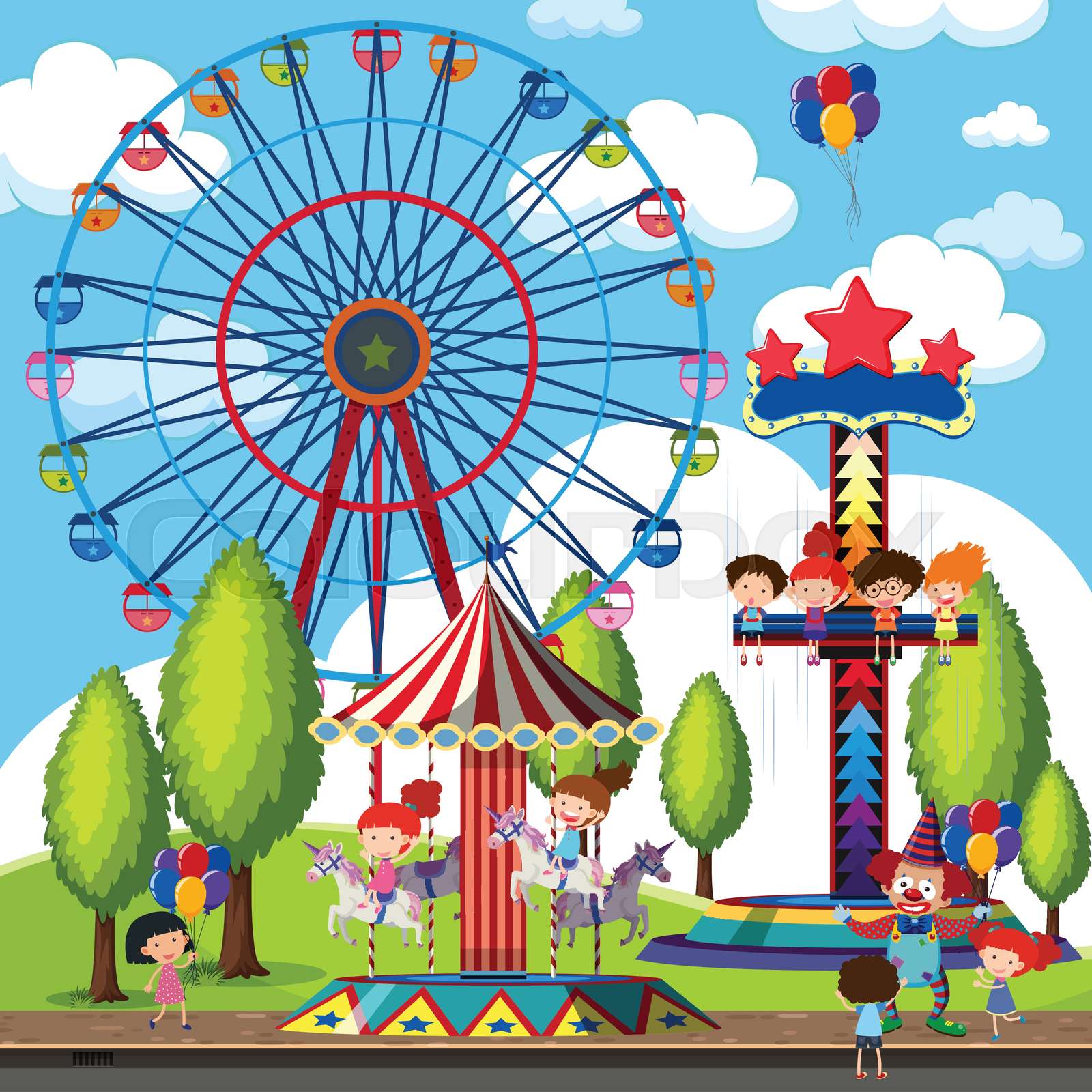 Children at on holiday at theme park | Stock vector | Colourbox