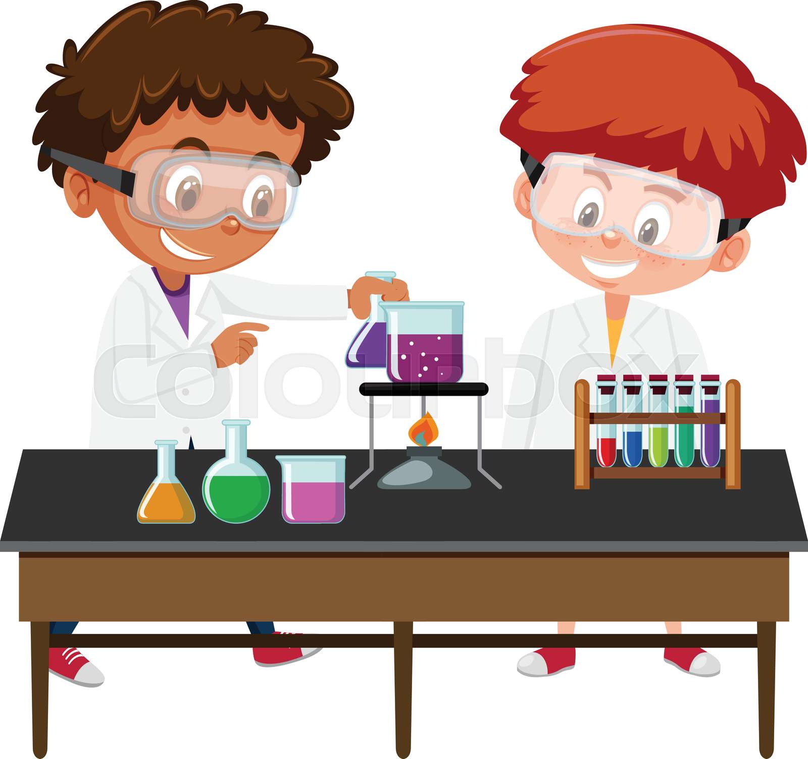Students experiment in the lab | Stock vector | Colourbox