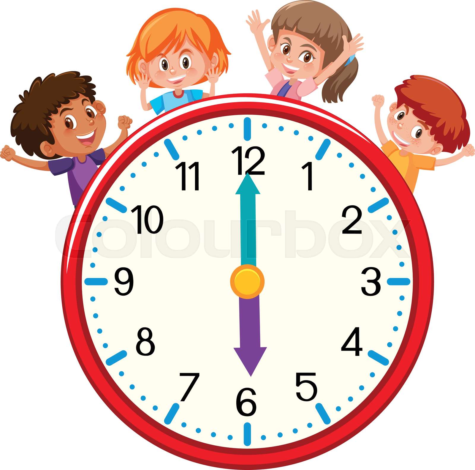Happy children with clock | Stock vector | Colourbox