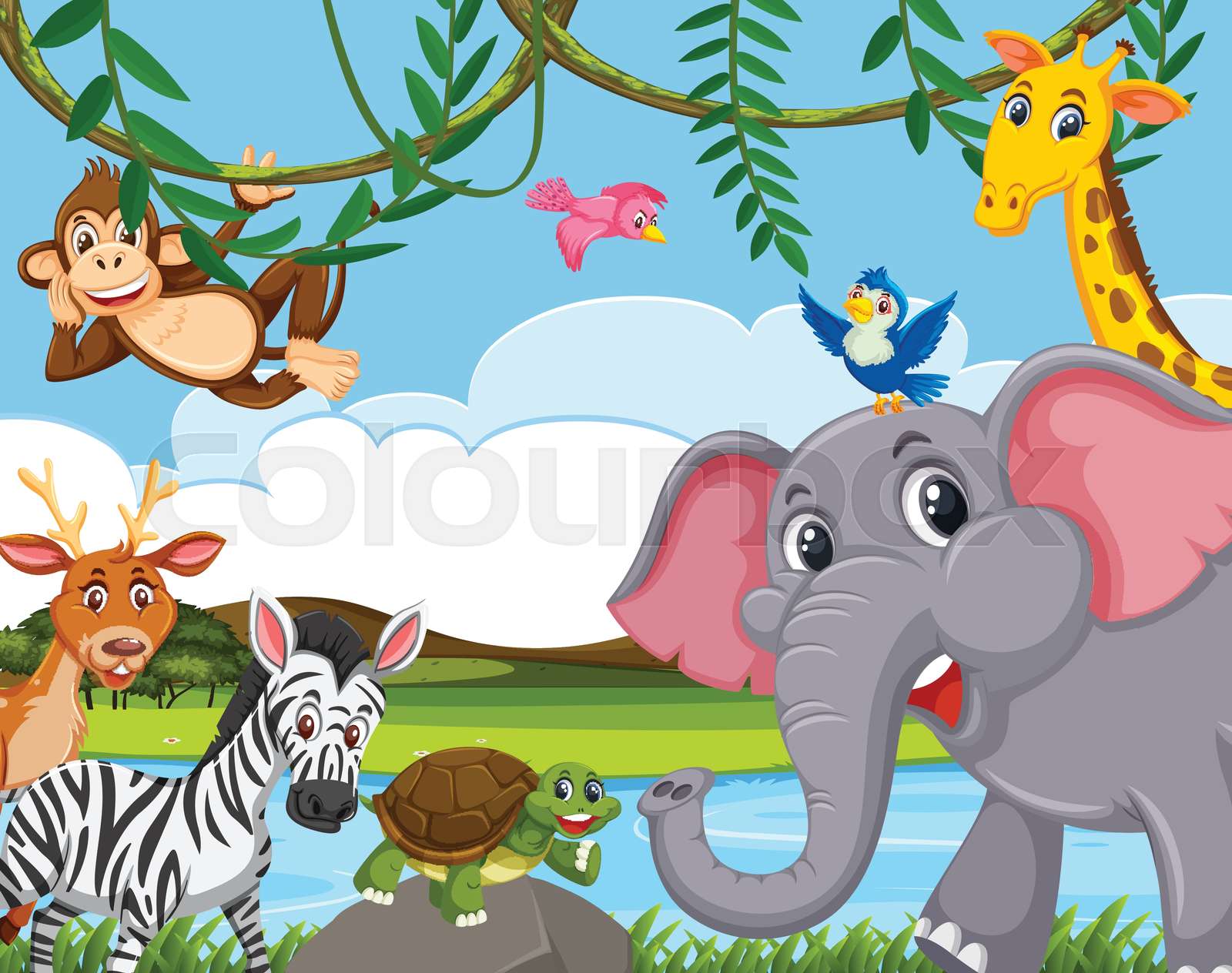 Wild animal living next to the river | Stock vector | Colourbox