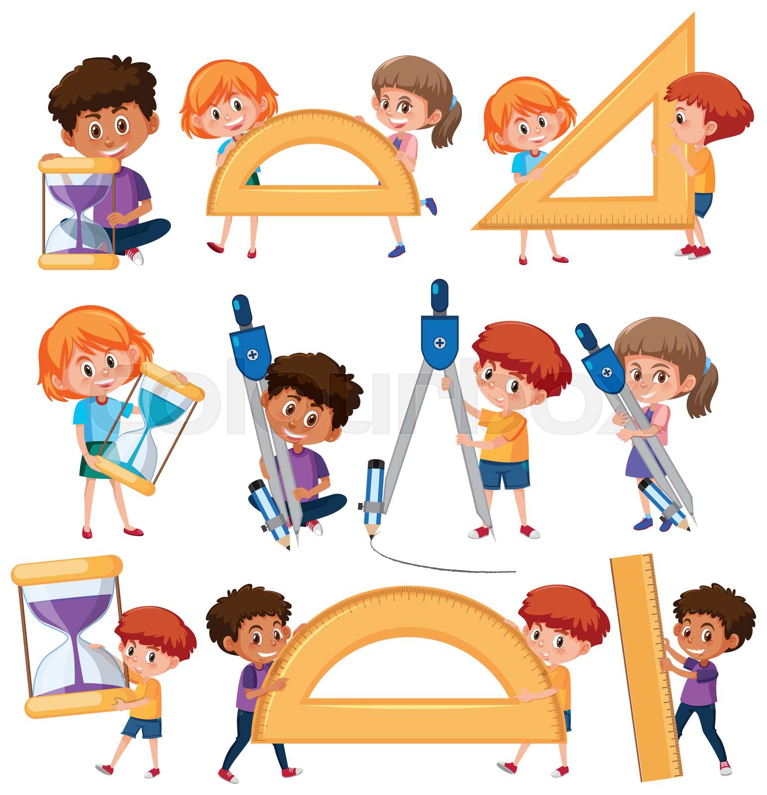 Set of children holding math tools | Stock vector | Colourbox