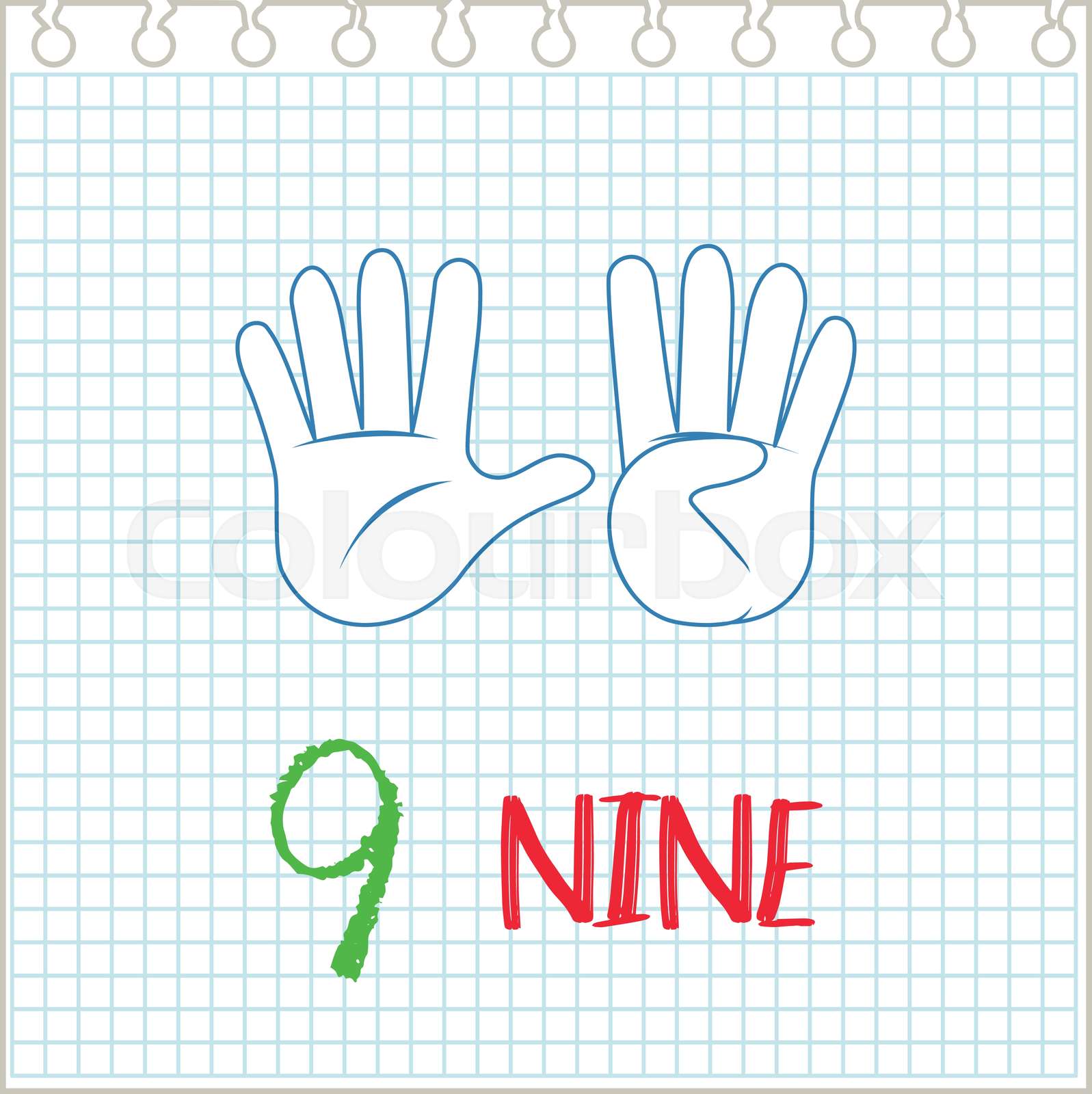 Number nine on hand gesture | Stock vector | Colourbox