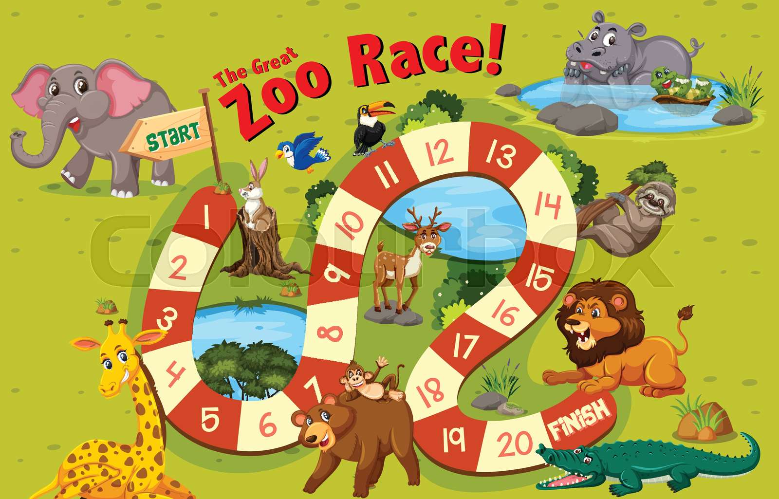 Wild animals board game template | Stock vector | Colourbox