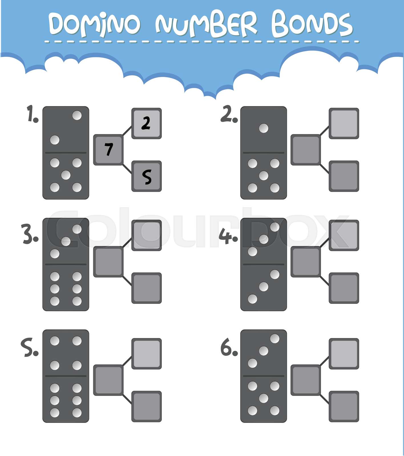 Domino number bonds worksheet | Stock vector | Colourbox