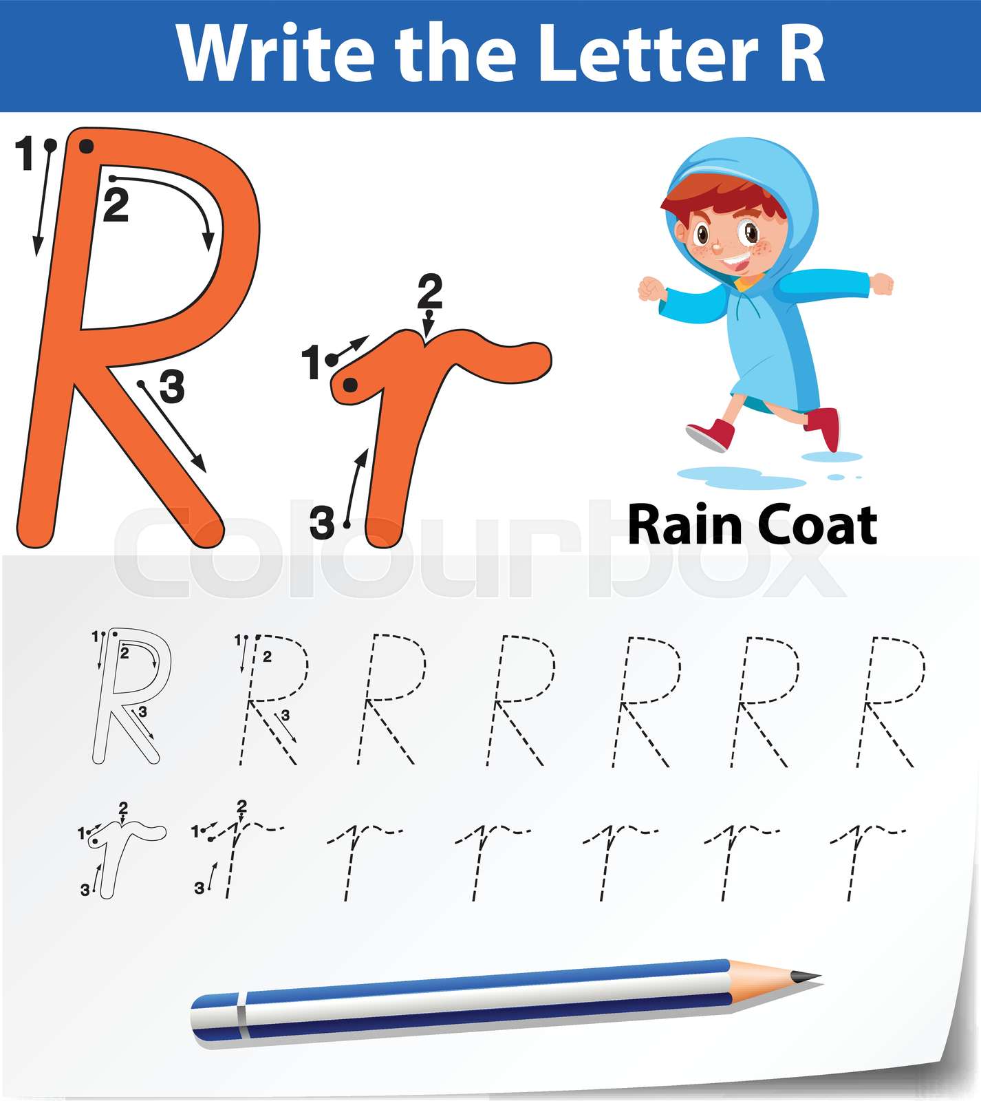 Letter R tracing alphabet worksheets | Stock vector | Colourbox