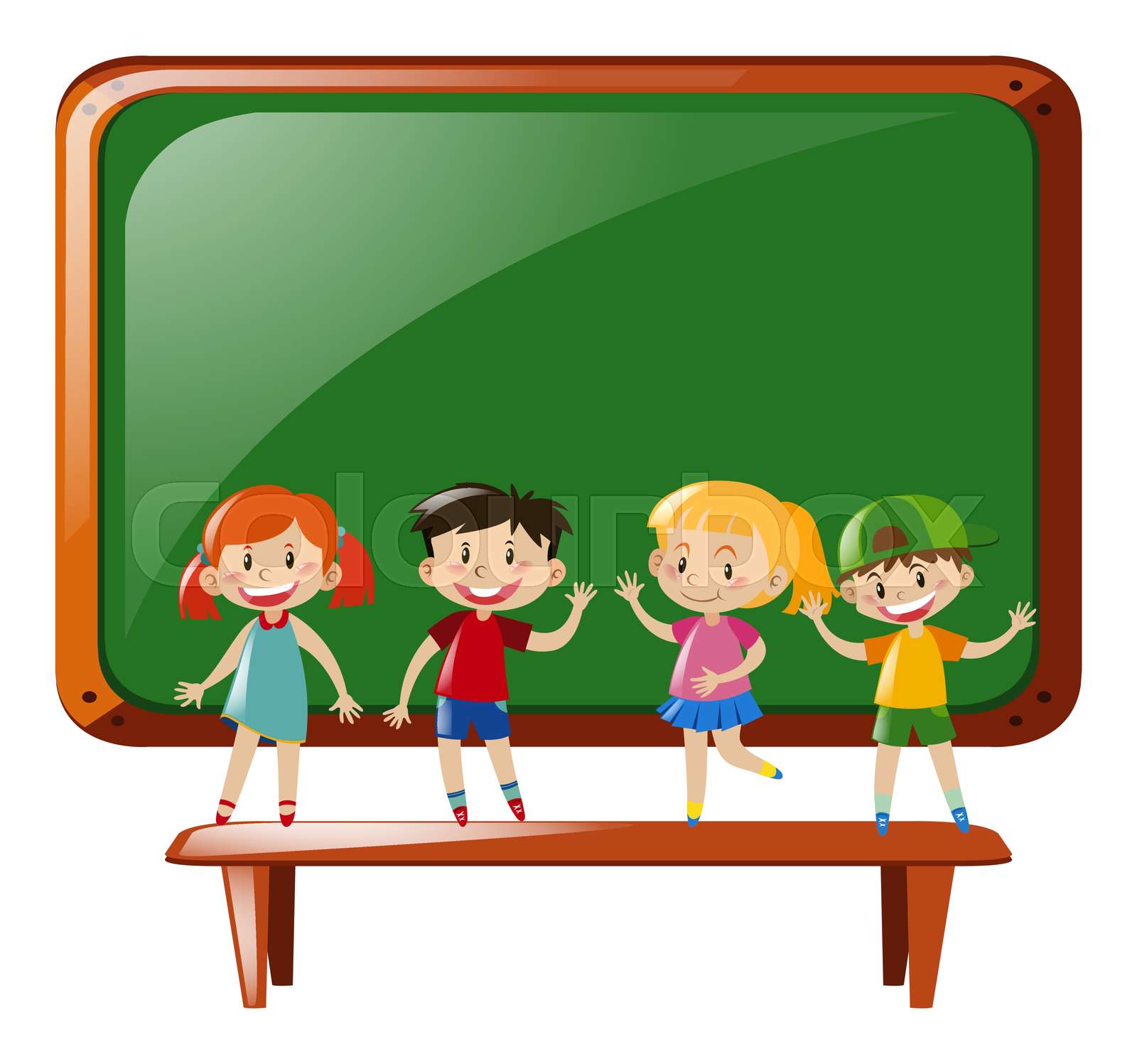 Boys and girls standing on table | Stock vector | Colourbox