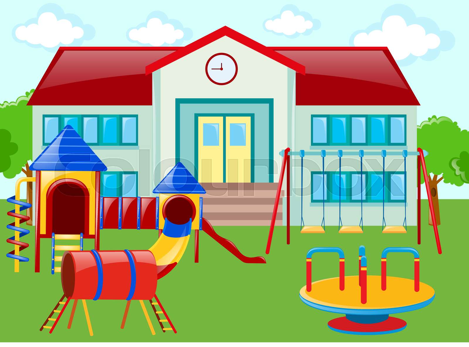 School building and playground | Stock vector | Colourbox