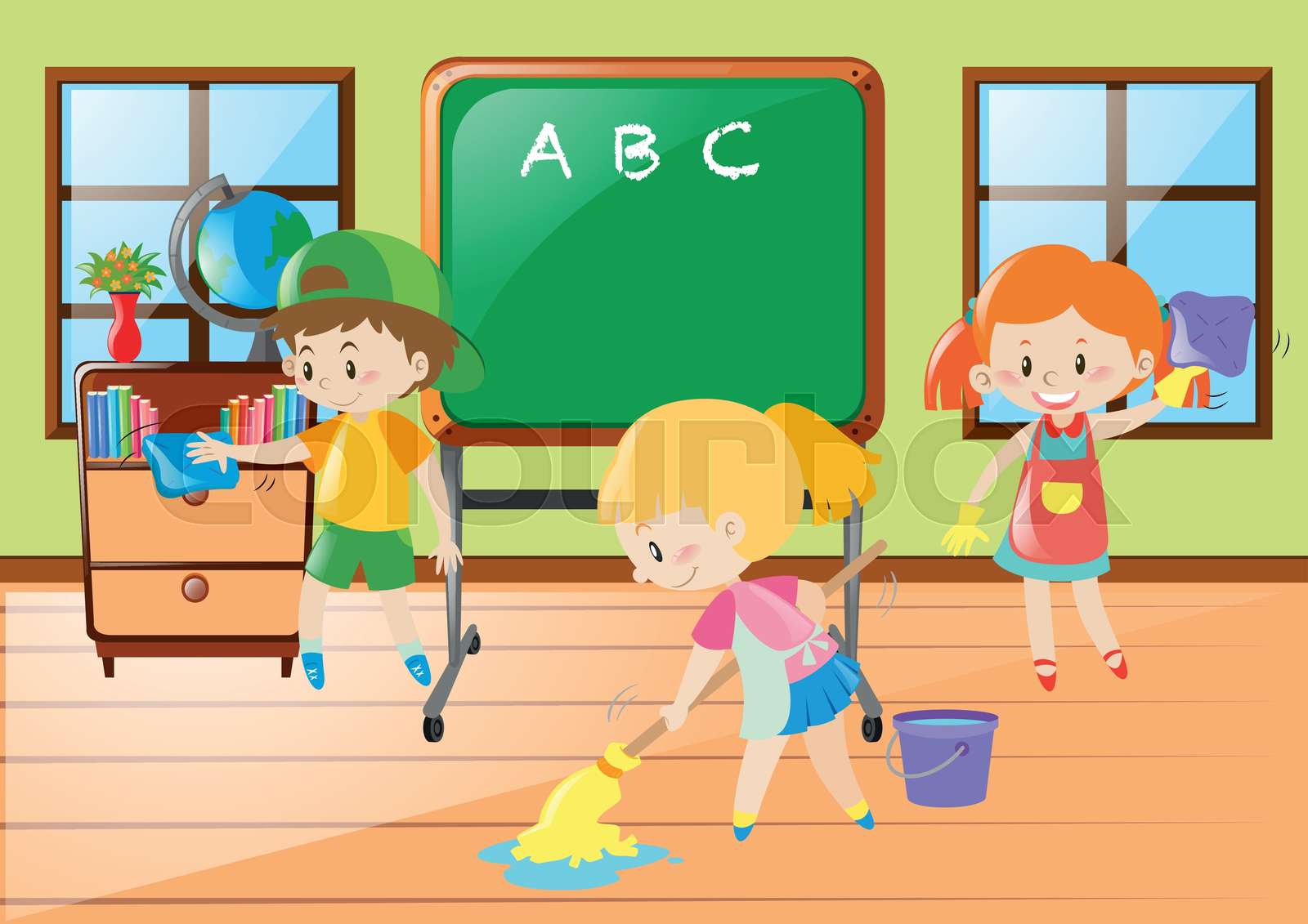 Children help cleaning classroom | Stock vector | Colourbox
