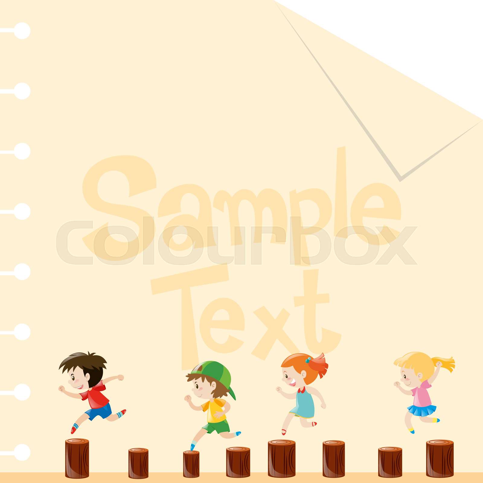 Paper template with children on logs | Stock vector | Colourbox