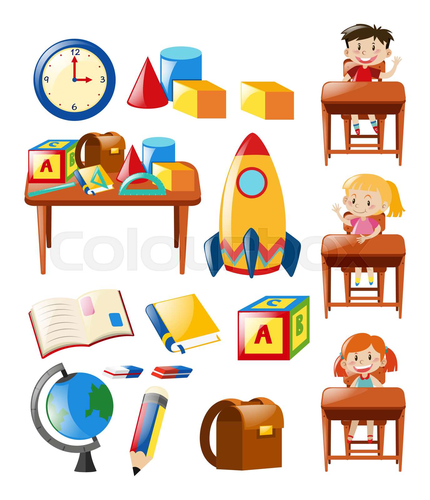 Students and school objects set | Stock vector | Colourbox