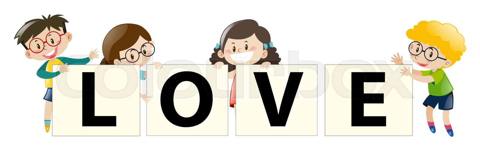 Kids holding sign for love | Stock vector | Colourbox