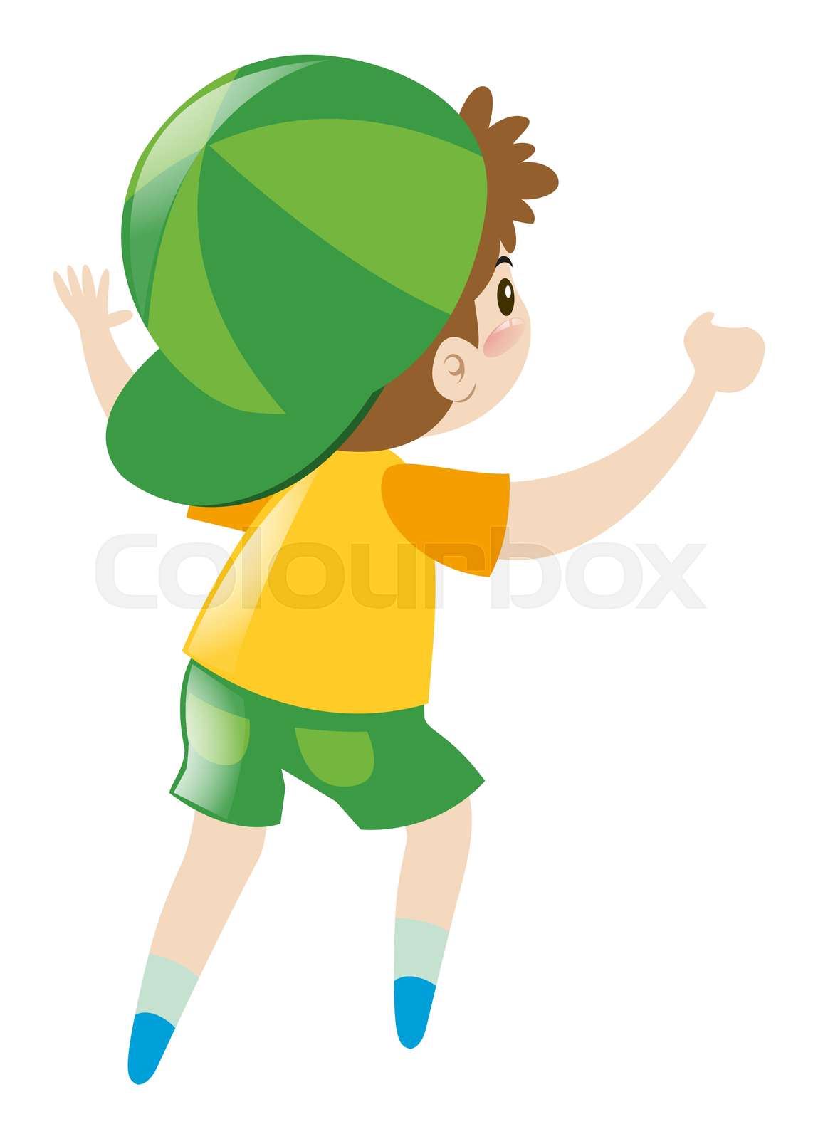 Little boy in yellow shirt turn back | Stock vector | Colourbox