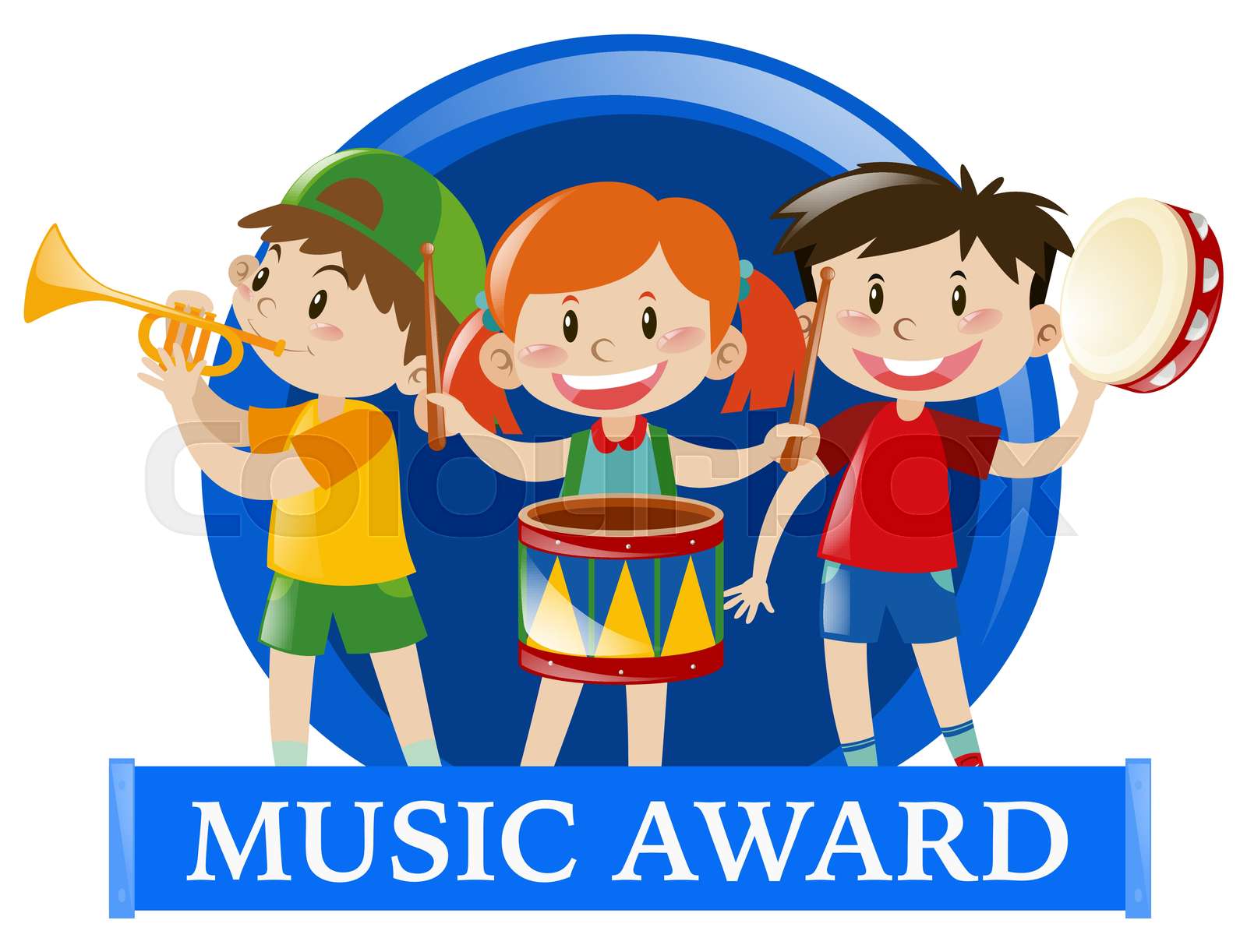Label design with kids playing music | Stock vector | Colourbox