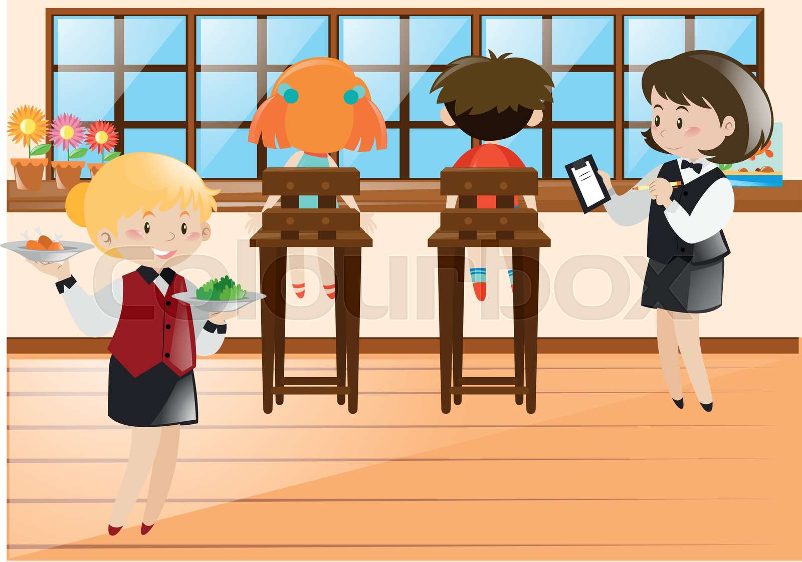 Kids eating at the restaurant | Stock vector | Colourbox