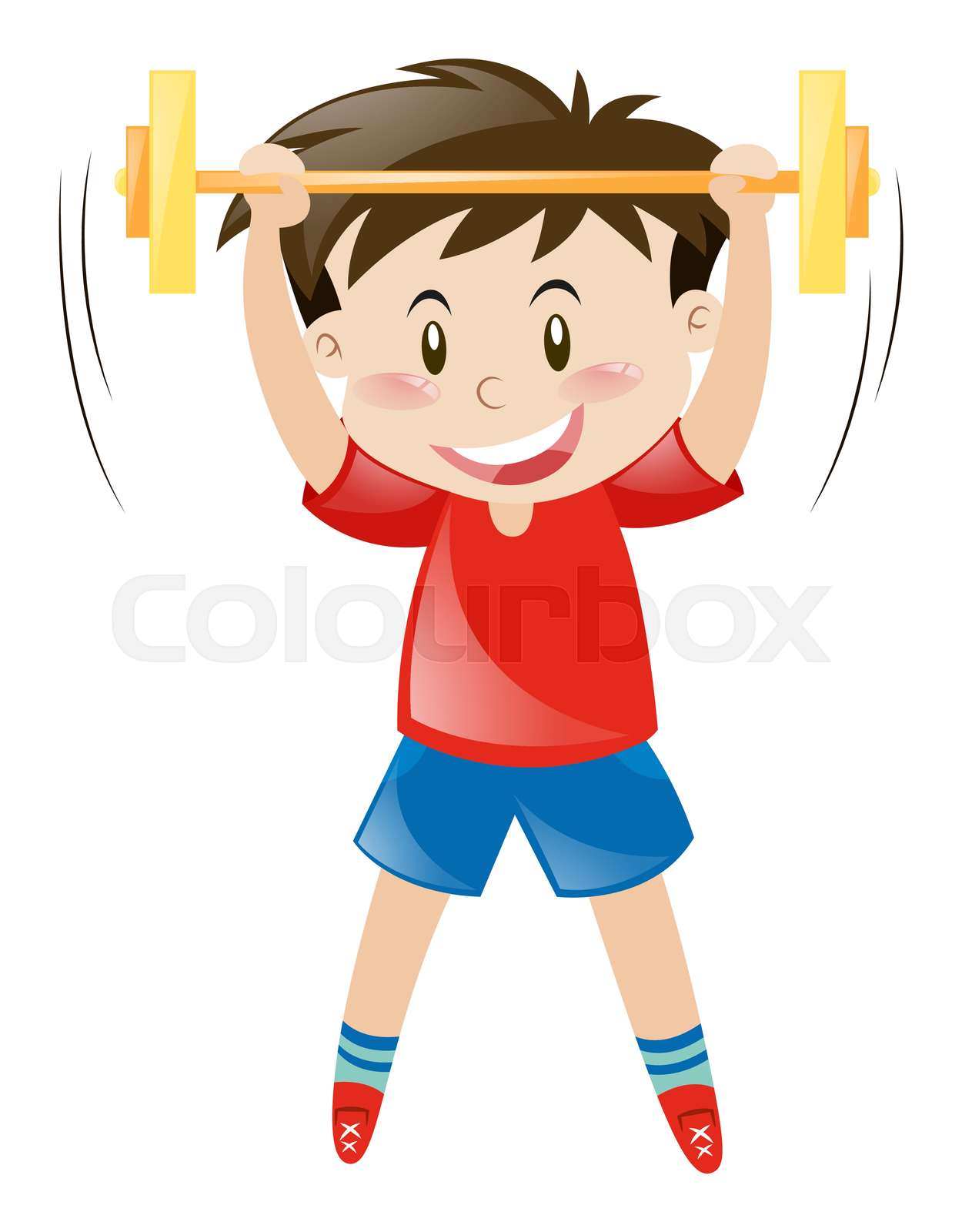 Little boy lifting barbell | Stock vector | Colourbox
