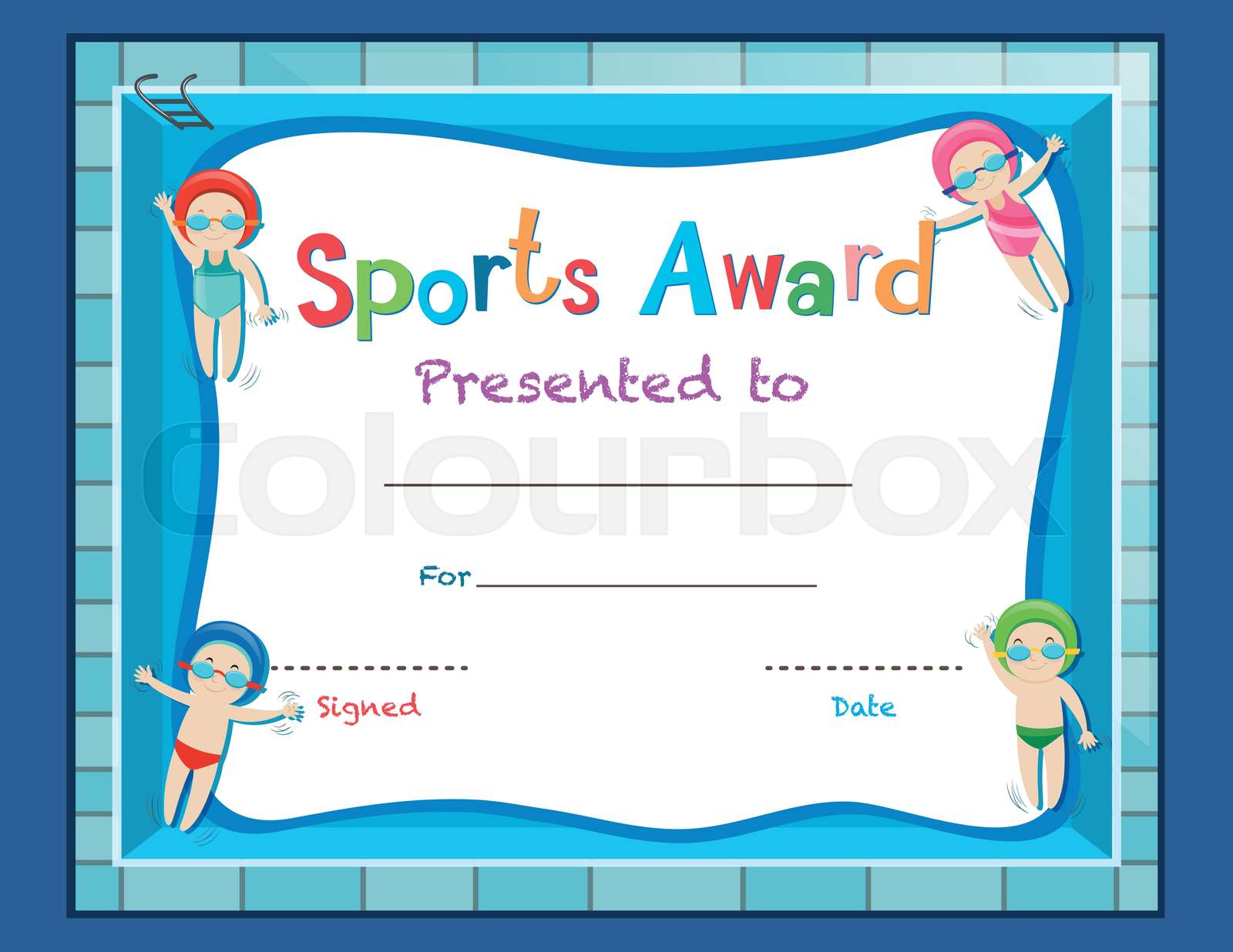 Certificate template with kids swimming | Stock vector | Colourbox