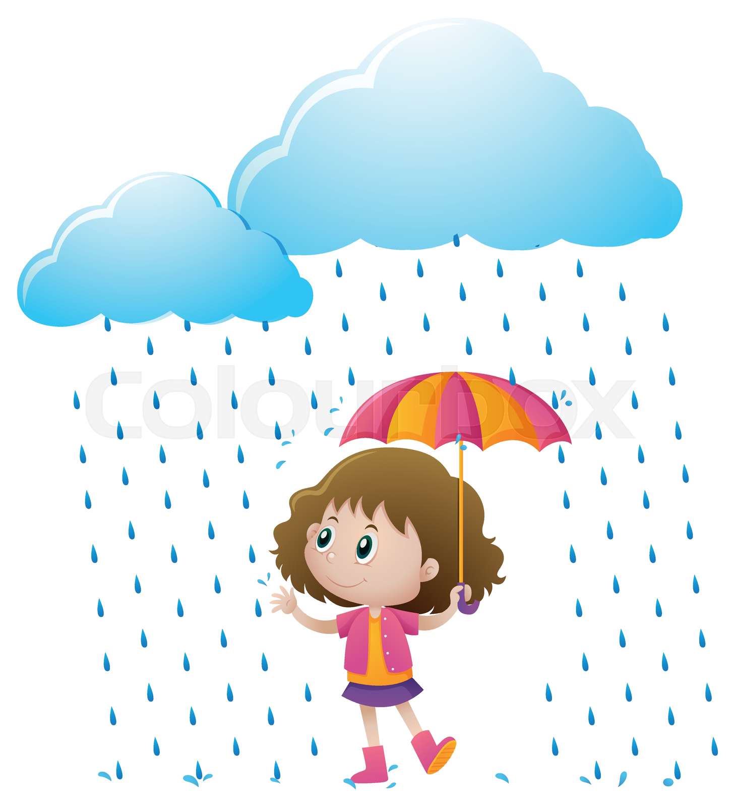 Little girl standing in the rain | Stock vector | Colourbox