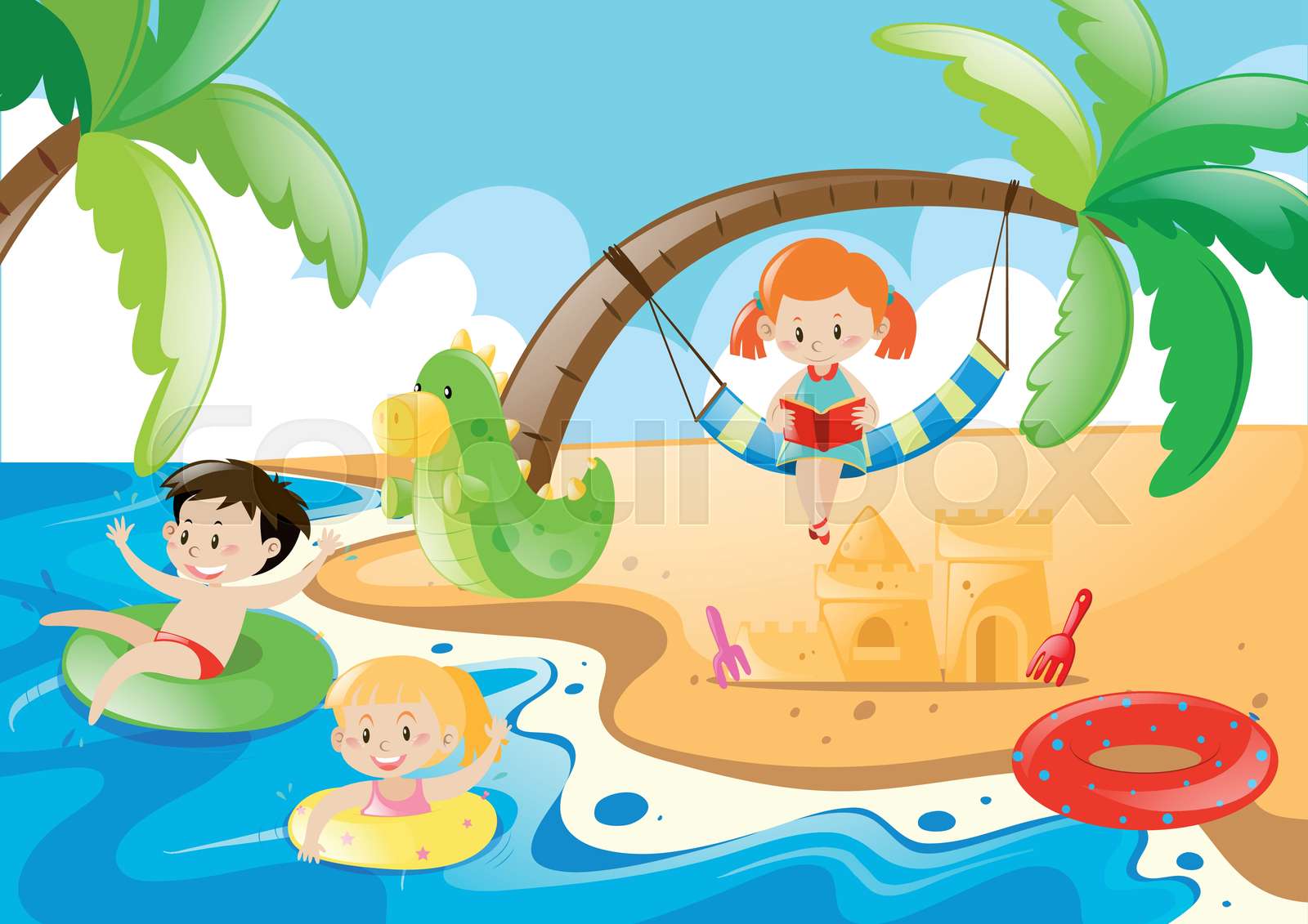 Kids Playing On The Beach Clipart