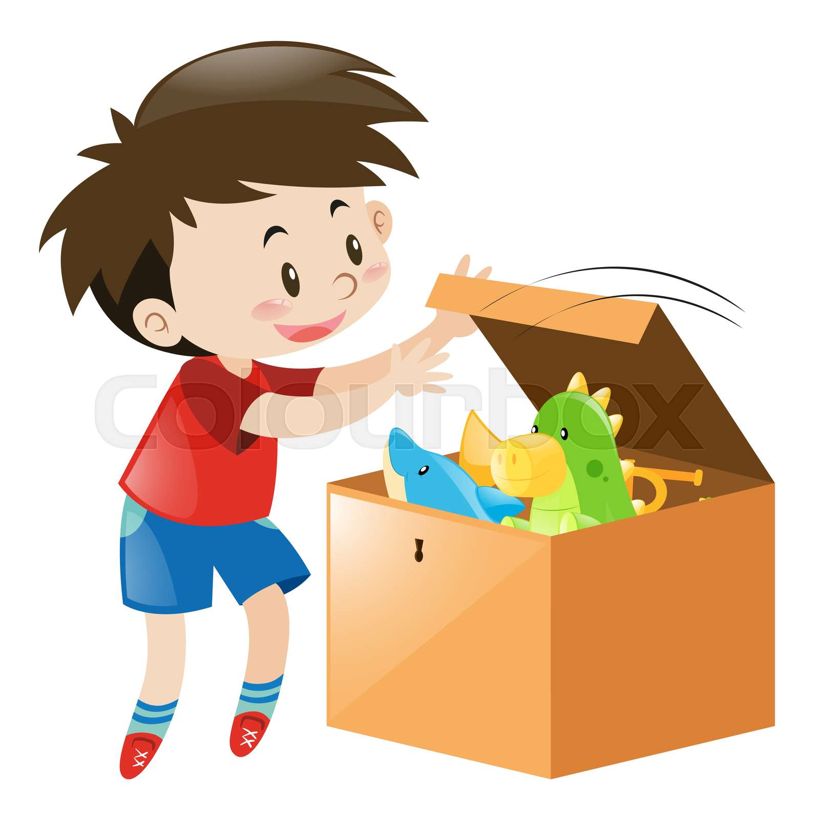 Boy open box full of toys | Stock vector | Colourbox