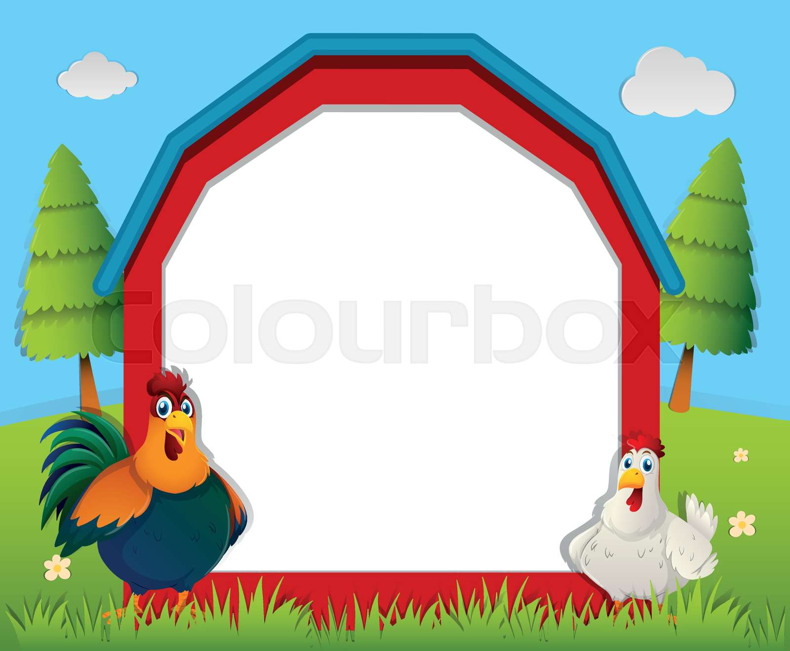 Border template with two chickens | Stock vector | Colourbox