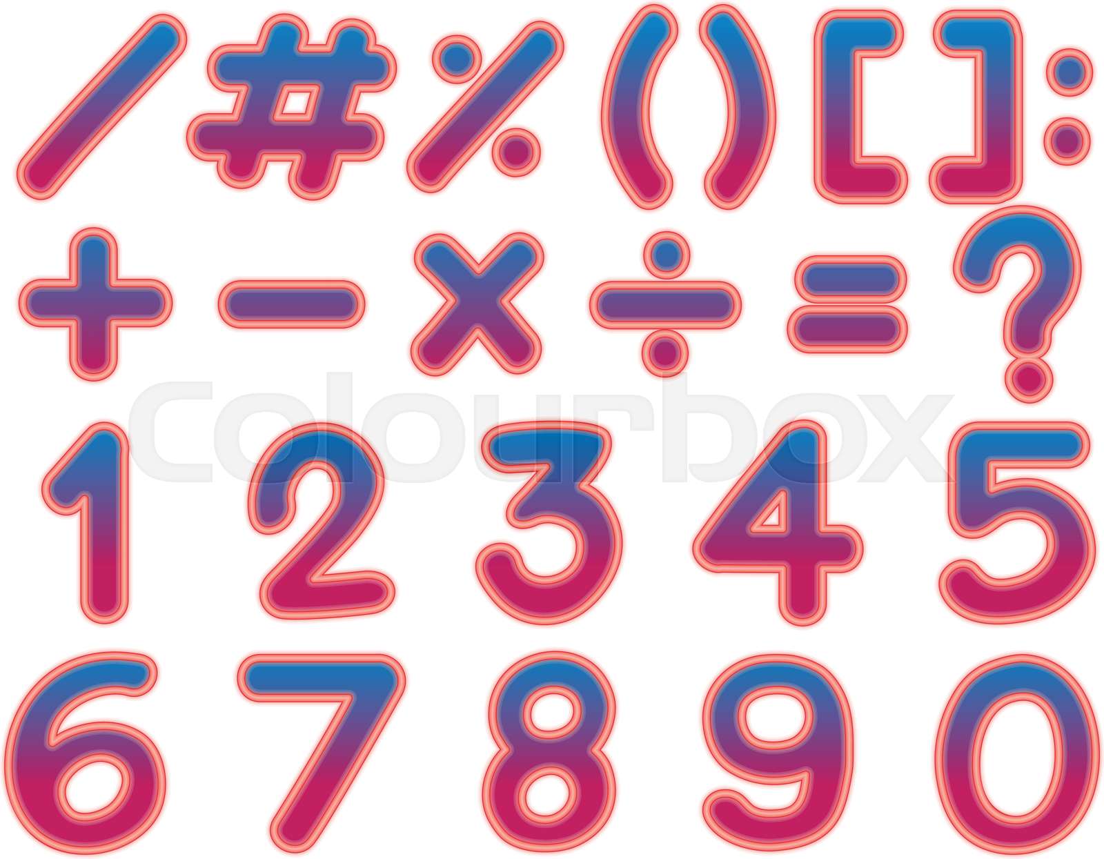 Font design for numbers and signs in pink color | Stock vector | Colourbox