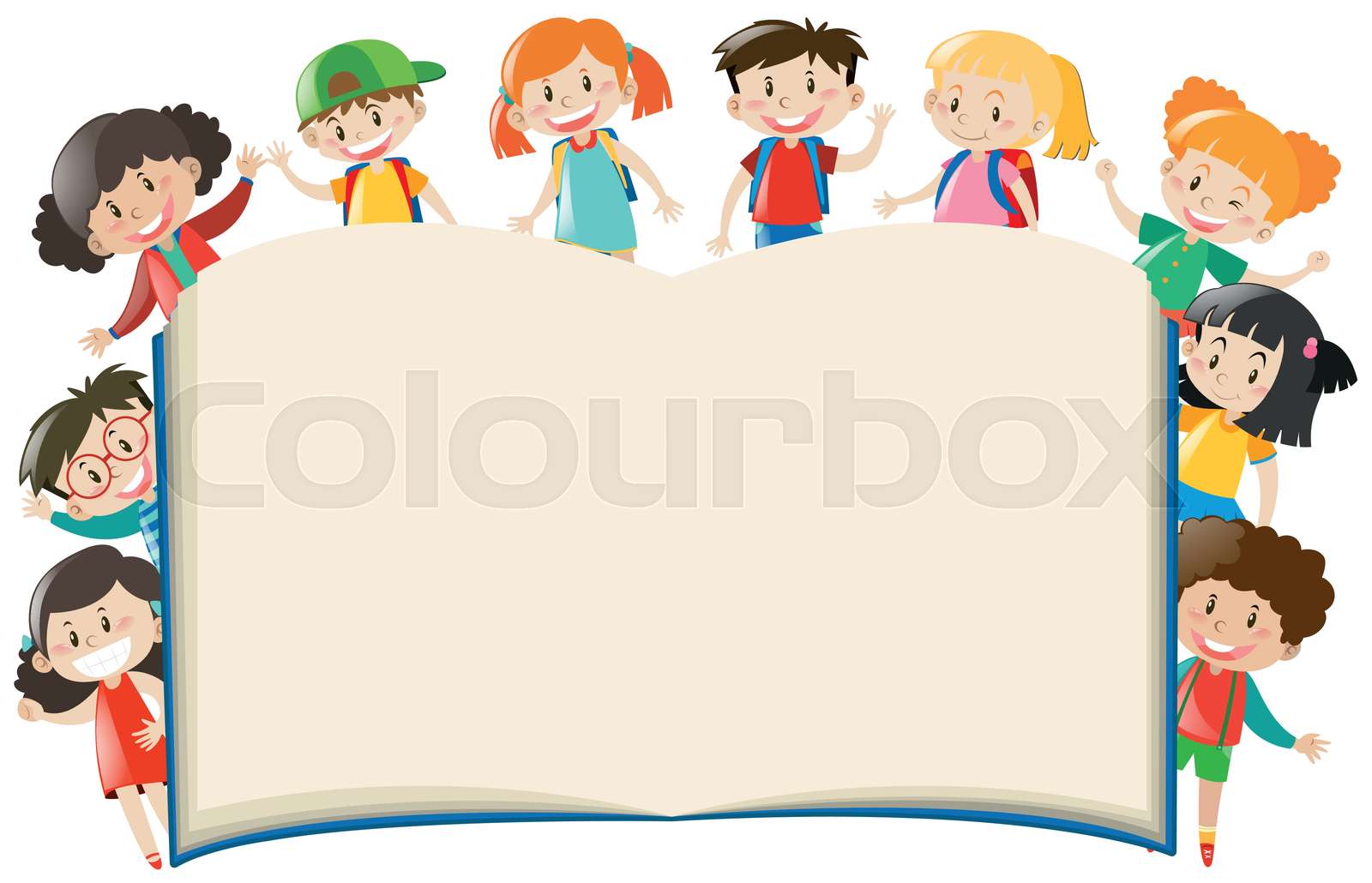 Background template with kids around book | Stock vector | Colourbox